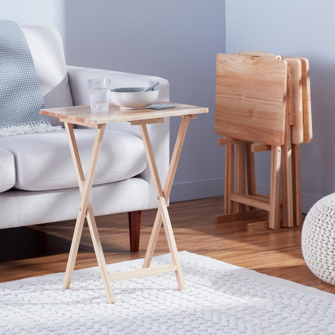 Gracie Oaks Classic Foldable TV Dinner Tray Table With Storage Rack, 14 ...