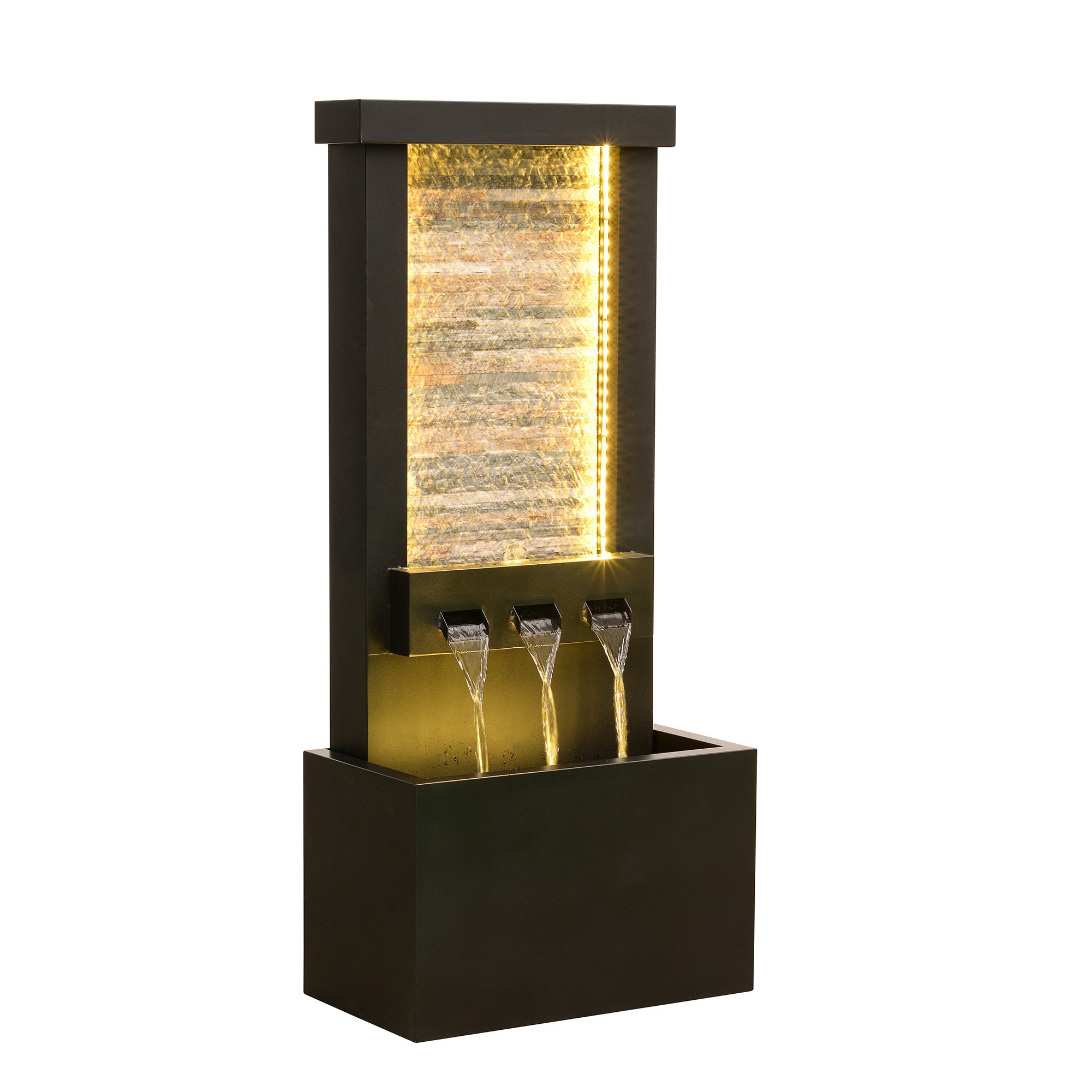 Hi-Line Gift Ltd. Zinc Metal Fountain with Stone Brick and LED Lights ...