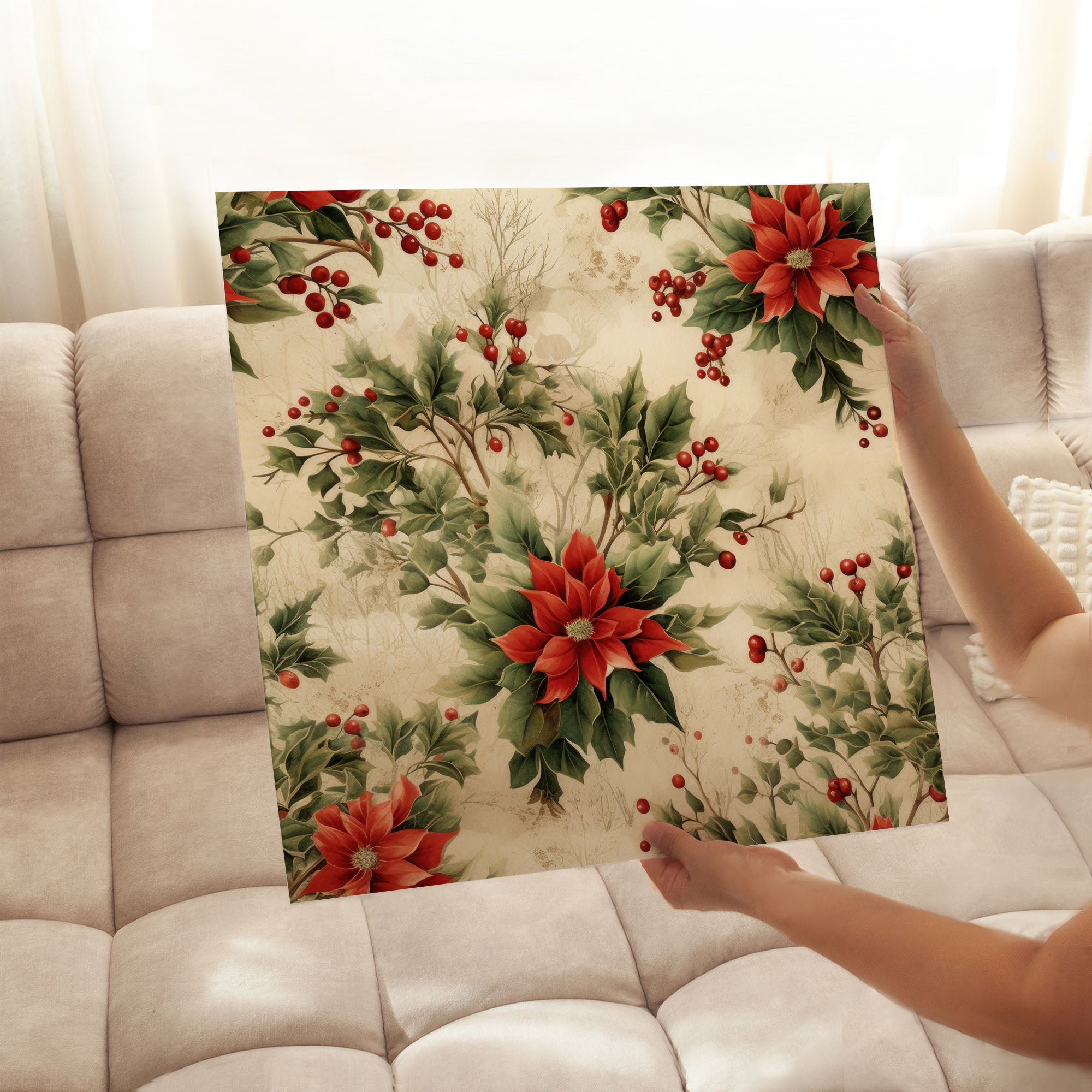 The Holiday Aisle® Floral Christmas Floral Pattern Classical Unframed ...