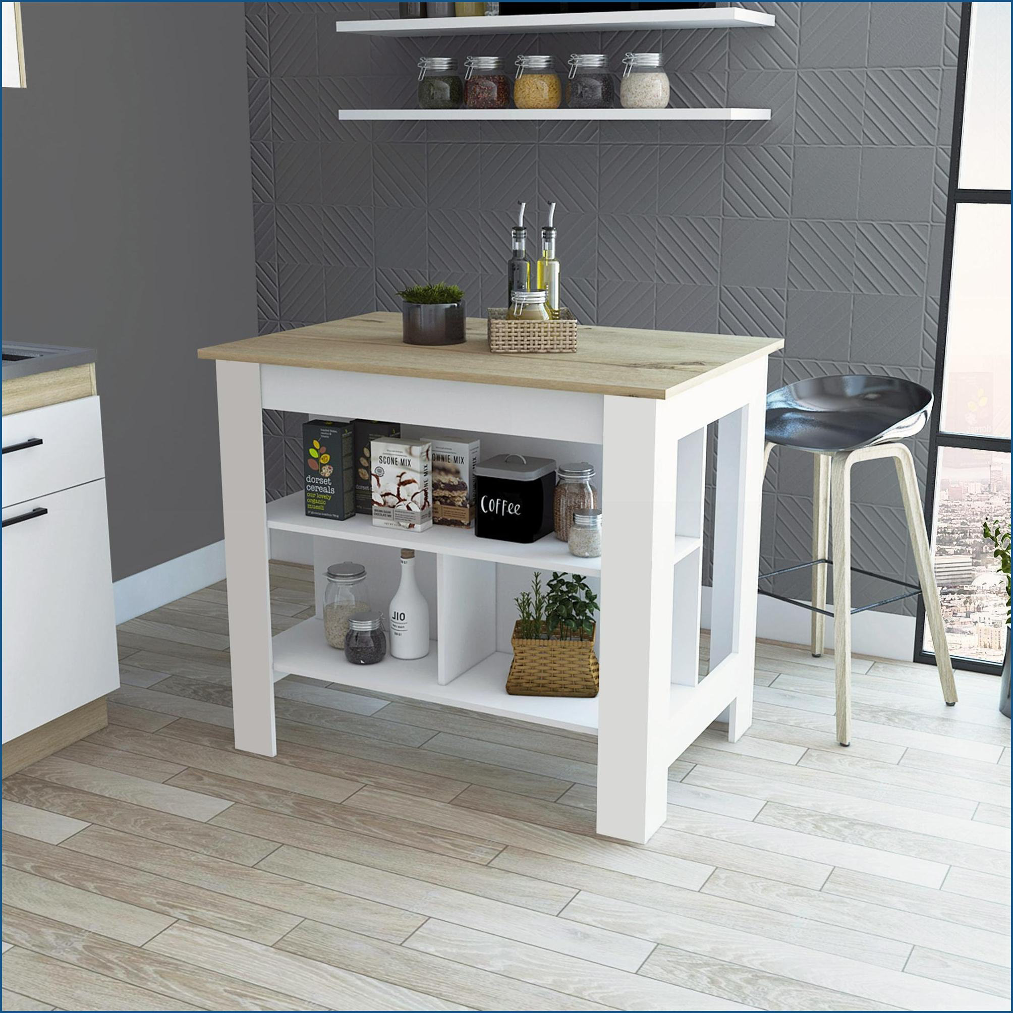Latitude Run® Kitchen Island Transitional 3-Shelf White & | White ...