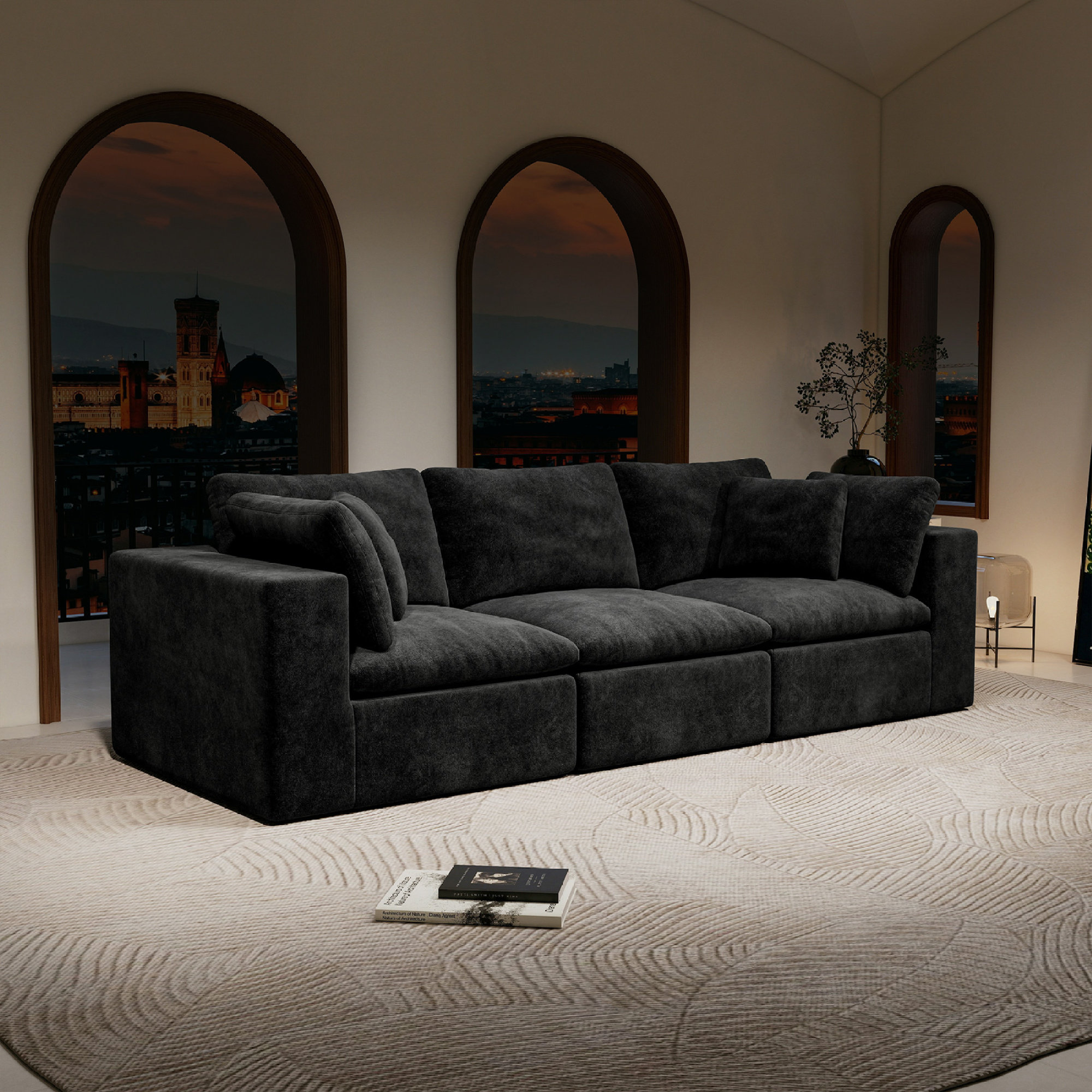 Wrought Studio 108.3" Modular Sectional Sofa, 3-Piece Compressed Cloud ...