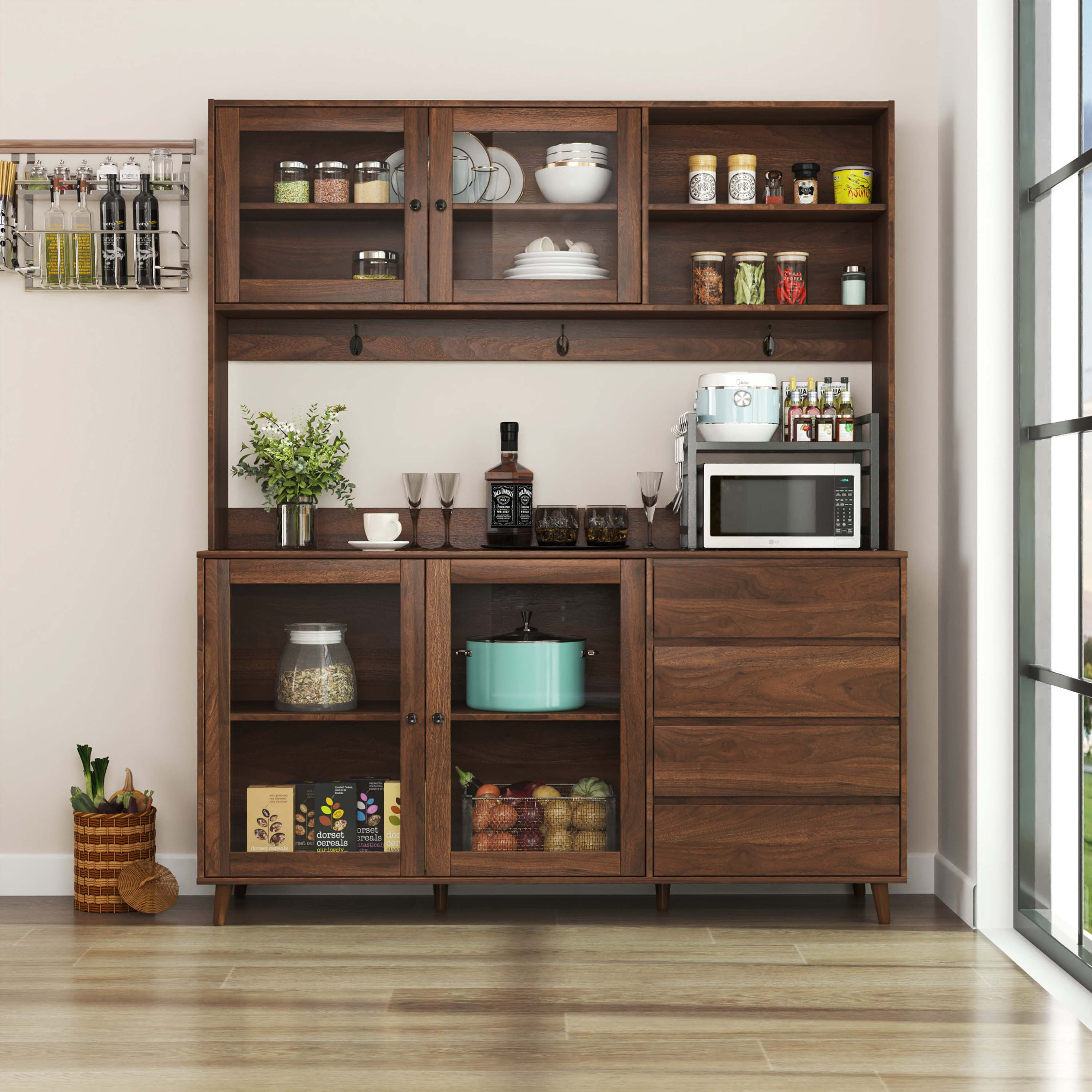 Loon Peak® Kitchen Hutch Cabinet, Freestanding Pantry Cabinets, Storage ...