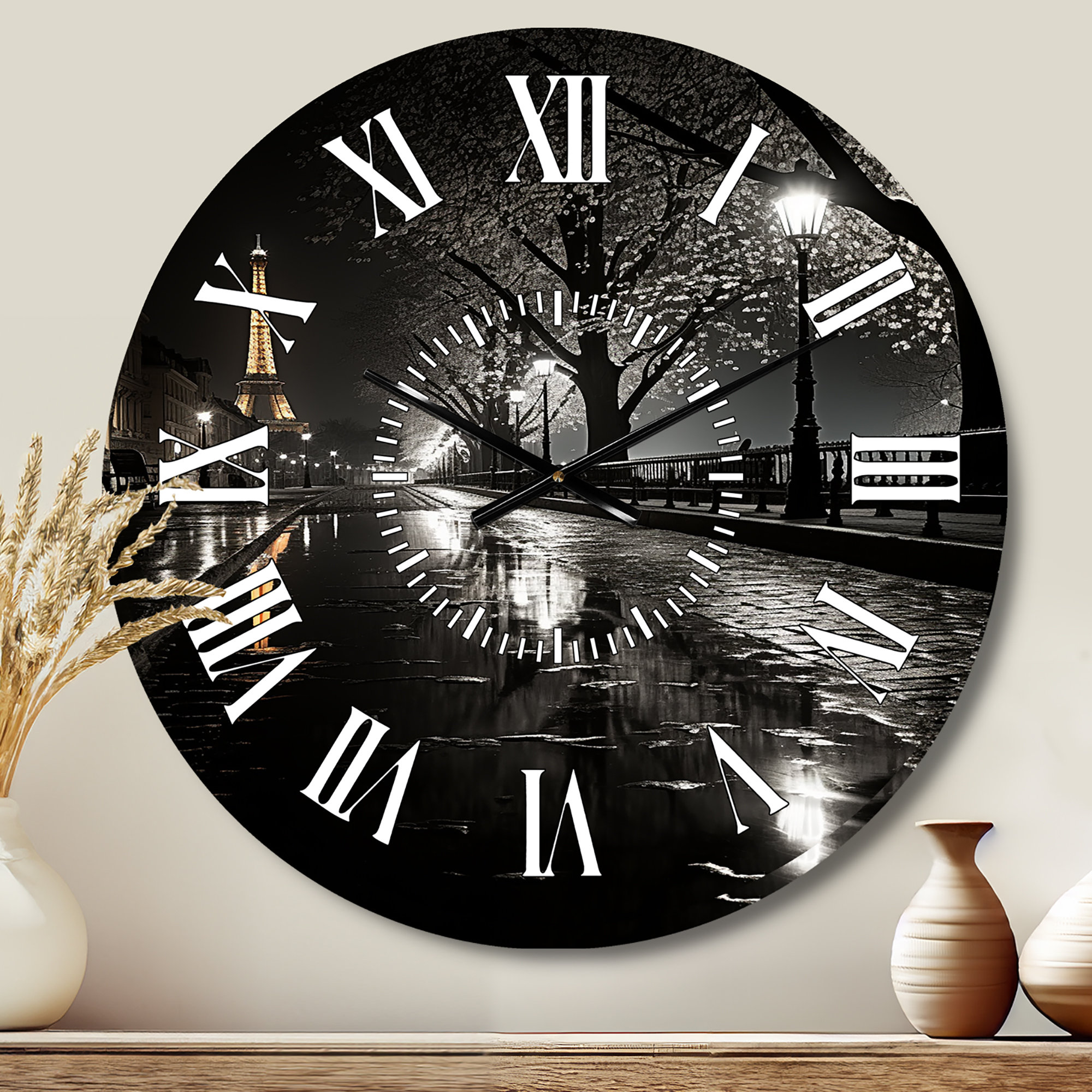 Astoria Grand Parisian Moonlit Night I - Cityscapes Face Wall Clock ...