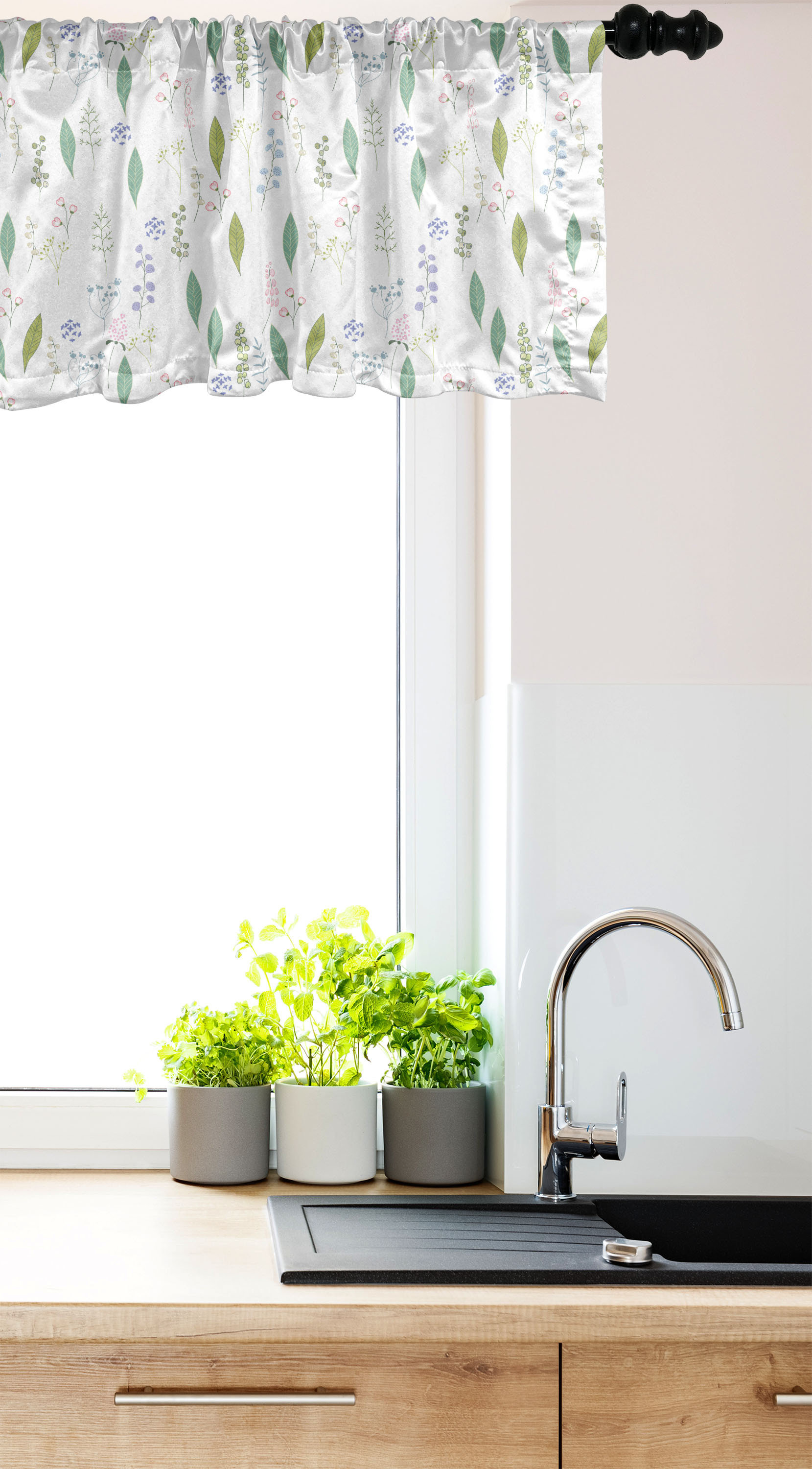 Ambesonne Botanical Valance Pack of 2 Wild Flowers Leaves Motif ...