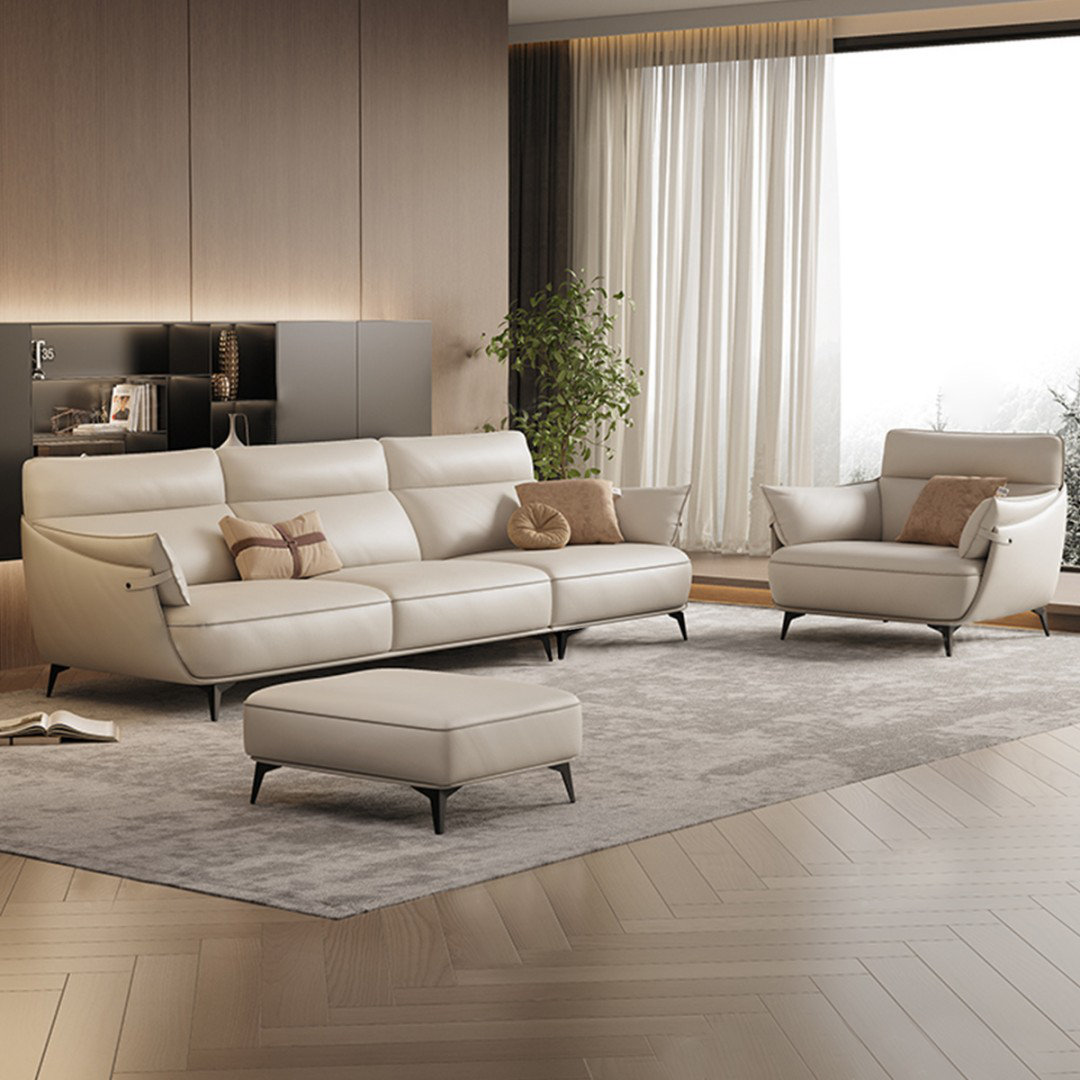 Orren Ellis White Genuine Leather 3 - Piece Living Room Set | Wayfair