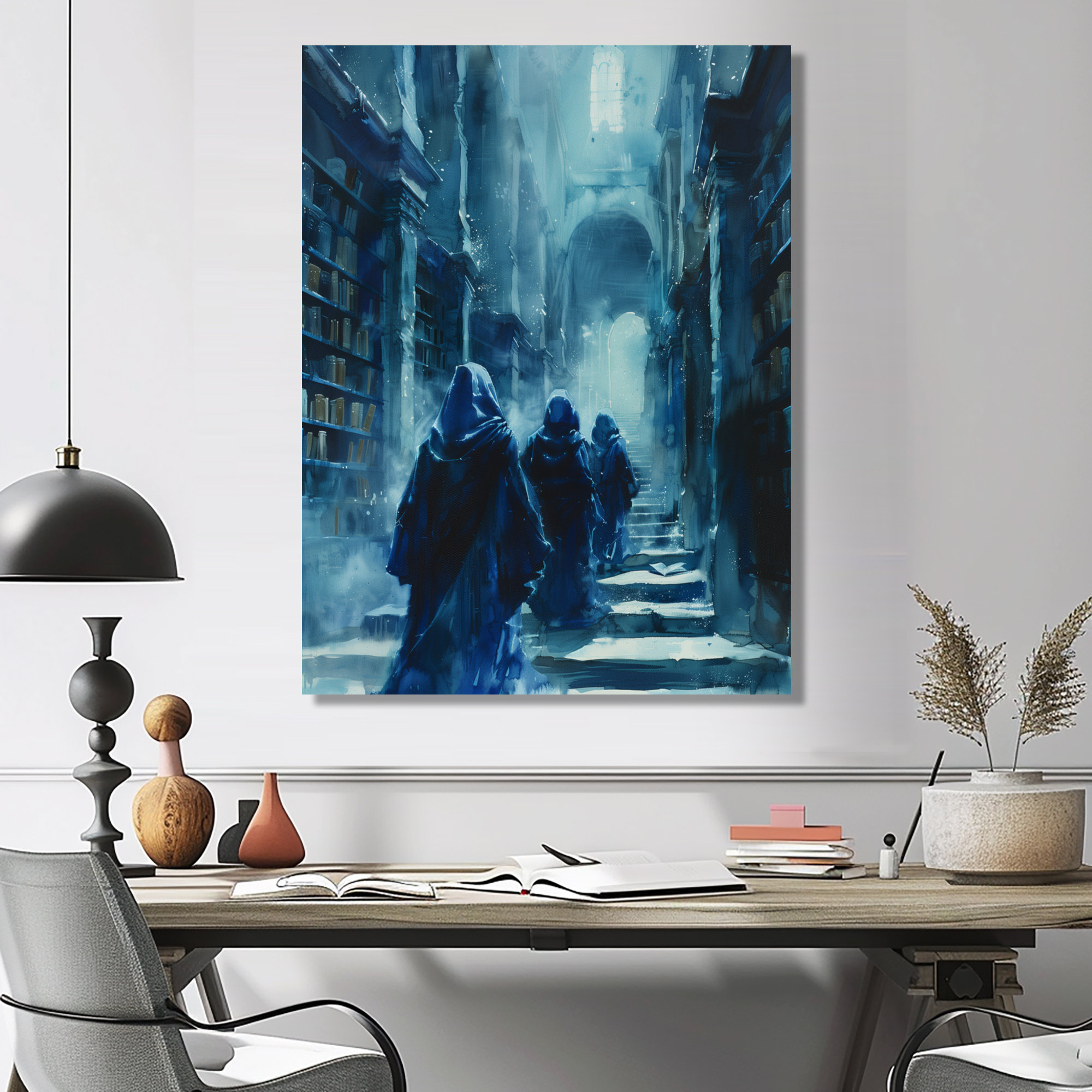 Design Art Blue Wizards Library Knowledge Keepers II - Wizards Wall ...