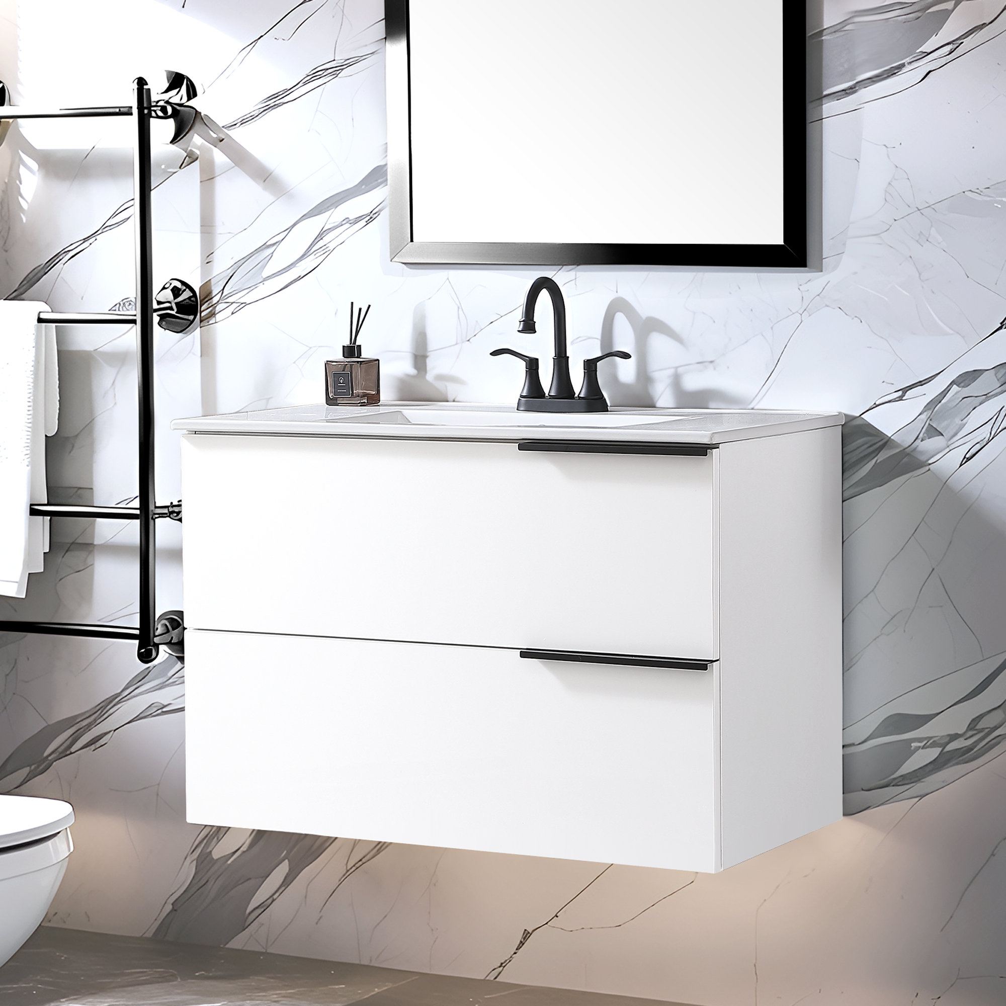 Ebern Designs 36'' Modern Wall-Mounted Singleton 2-Drawer Bathroom ...