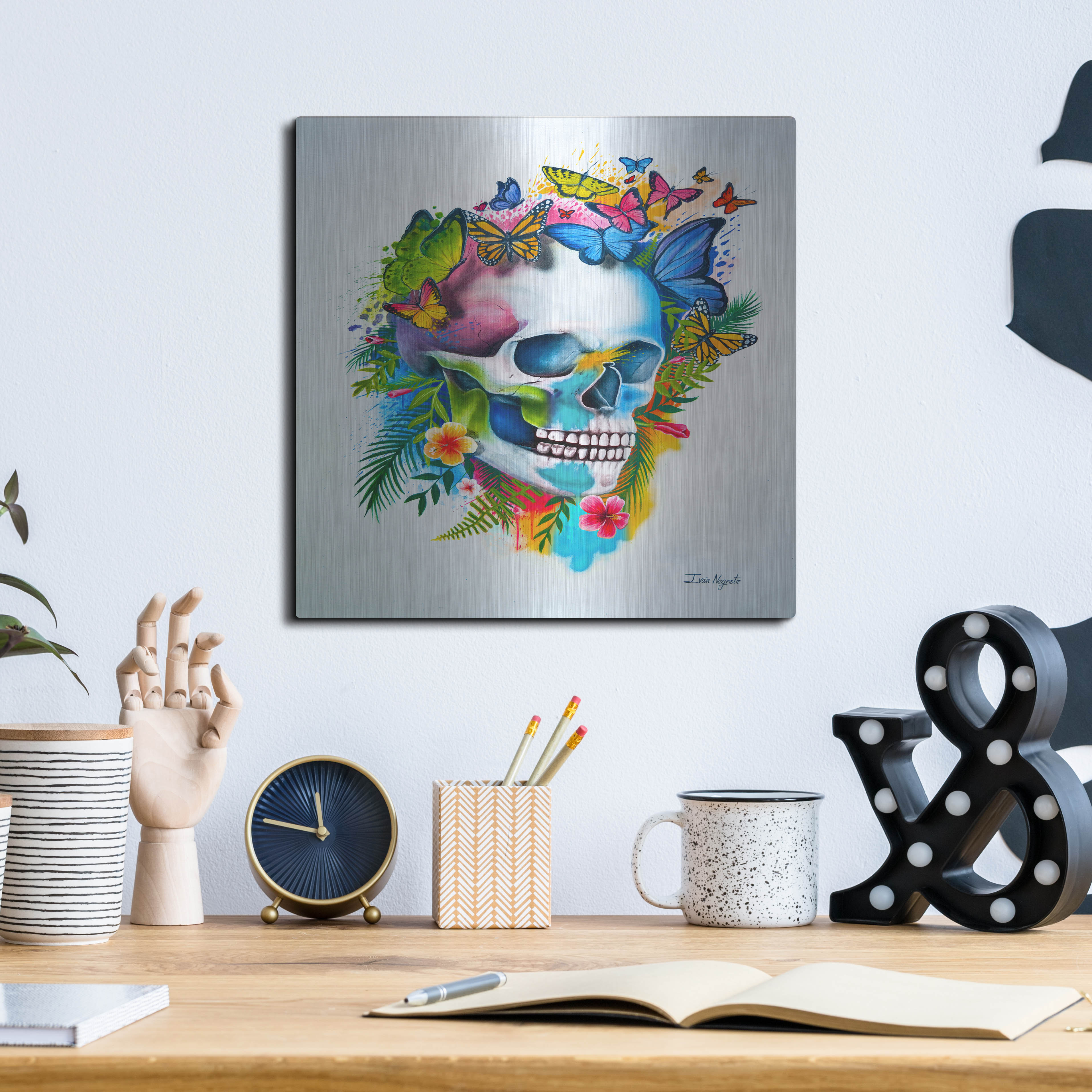 Trinx 'Tropical Skull Splash' by Ivan Negrete, Metal Wall Art | Wayfair