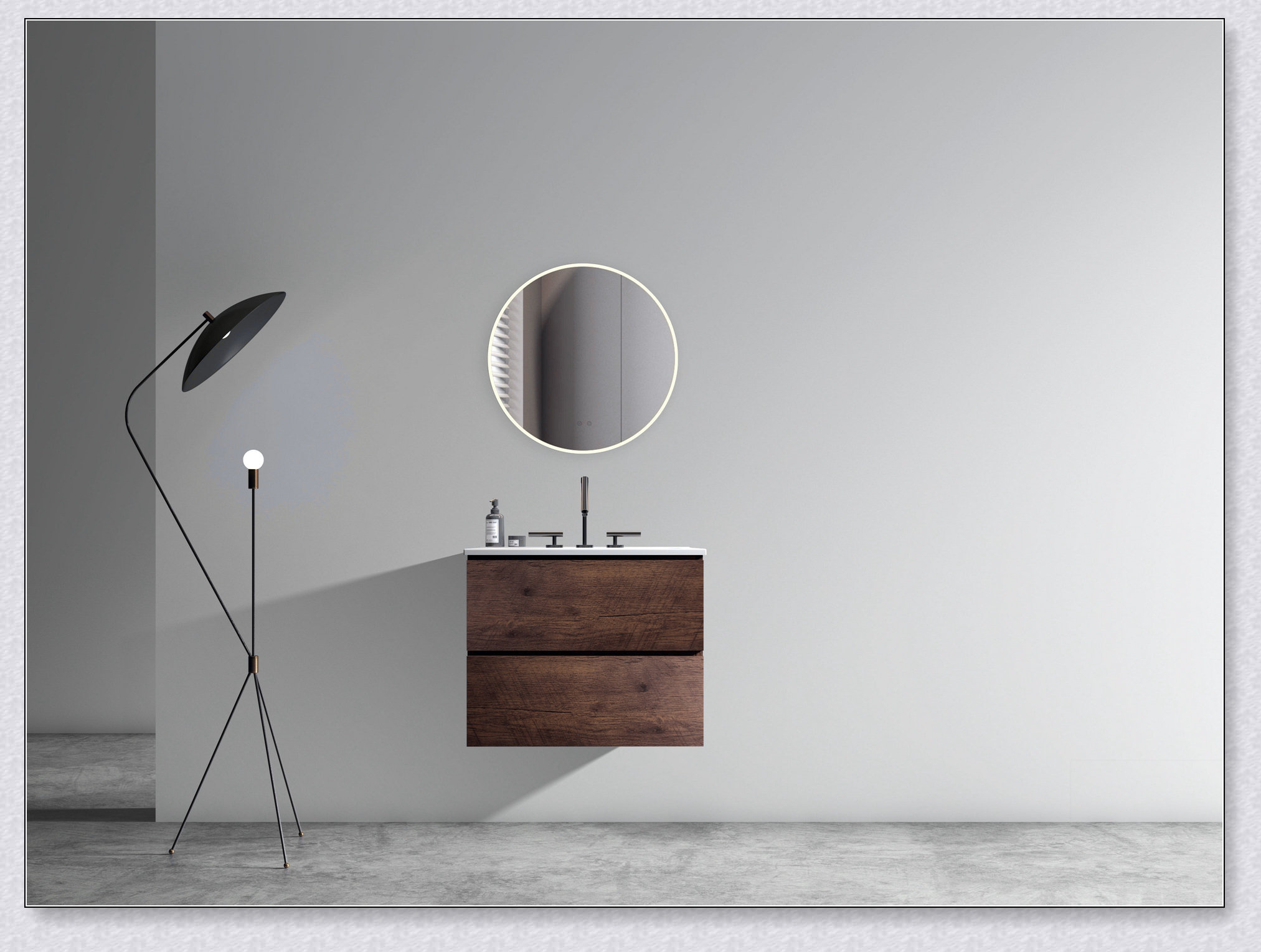 Ebern Designs Wall Mount Bathroom Vanity with Ceramic Sink with three ...