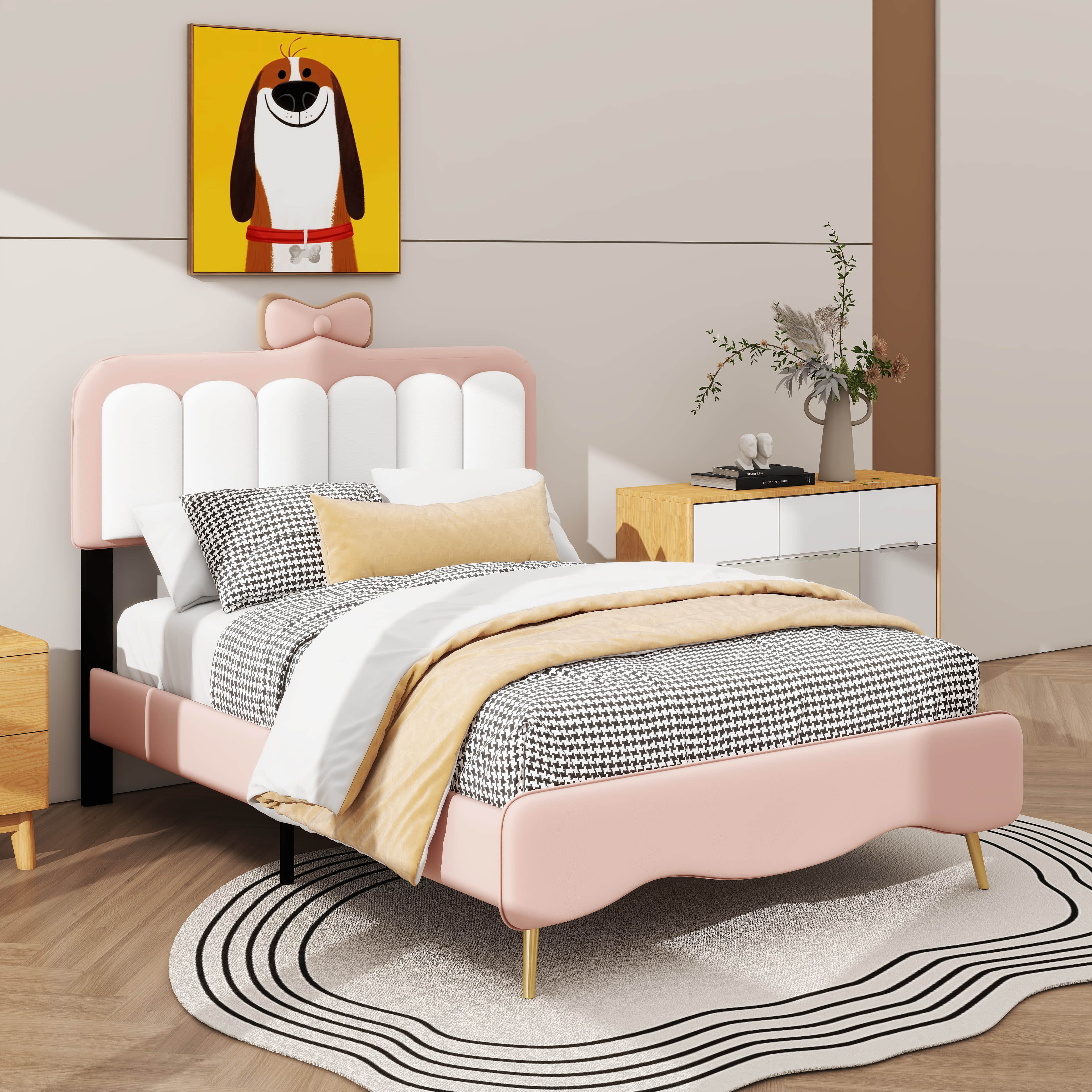 Trinx Velvet Princess Bed Adorned With An Elegant Bow-Knot Headboard ...