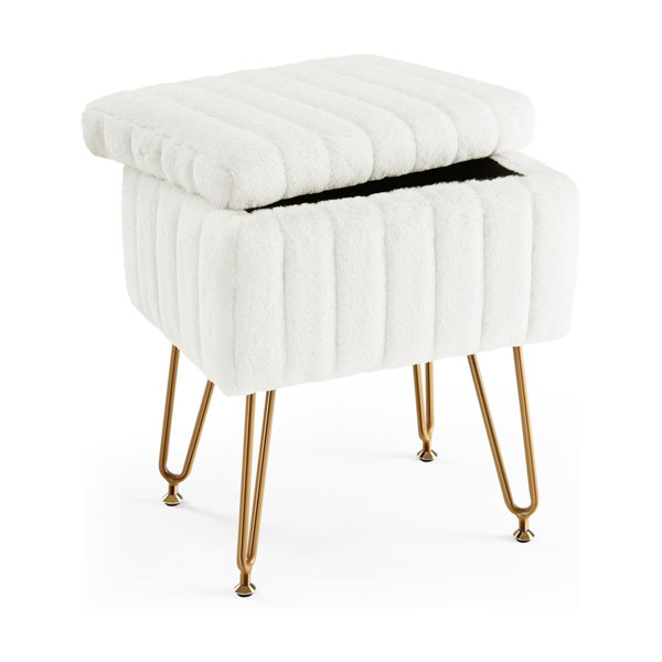 Mercer41 Vanity Stool Chair With Storage, Ottoman Faux Fur Soft Padded ...