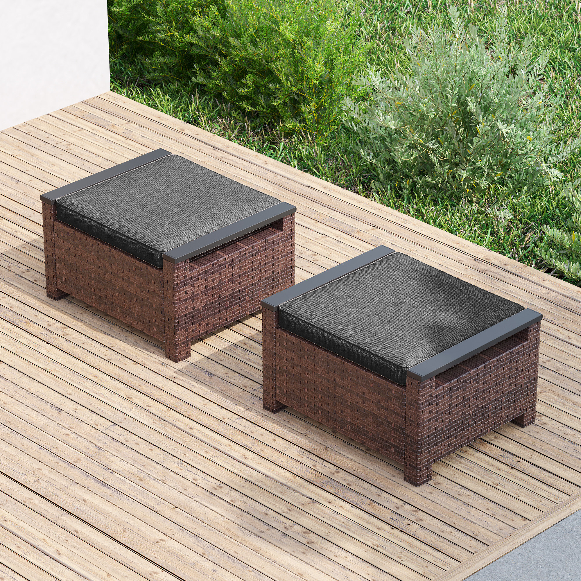 Causeway Bay 2 Pieces Outdoor Patio Ottomans, PE Rattan & All Weather ...