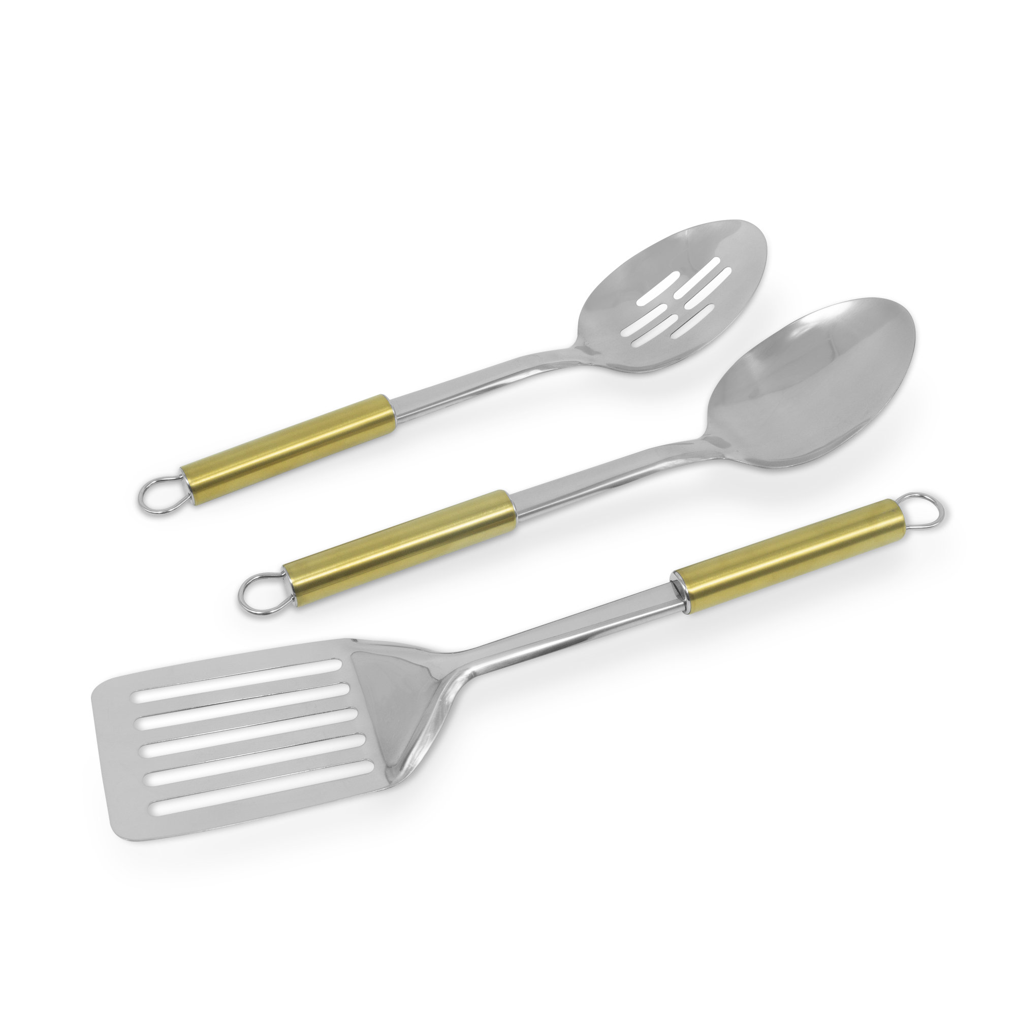 Cook Pro 3 Pc S/S Slotted Spatula, Solid Spoon, Slotted Spoon w/Gold ...