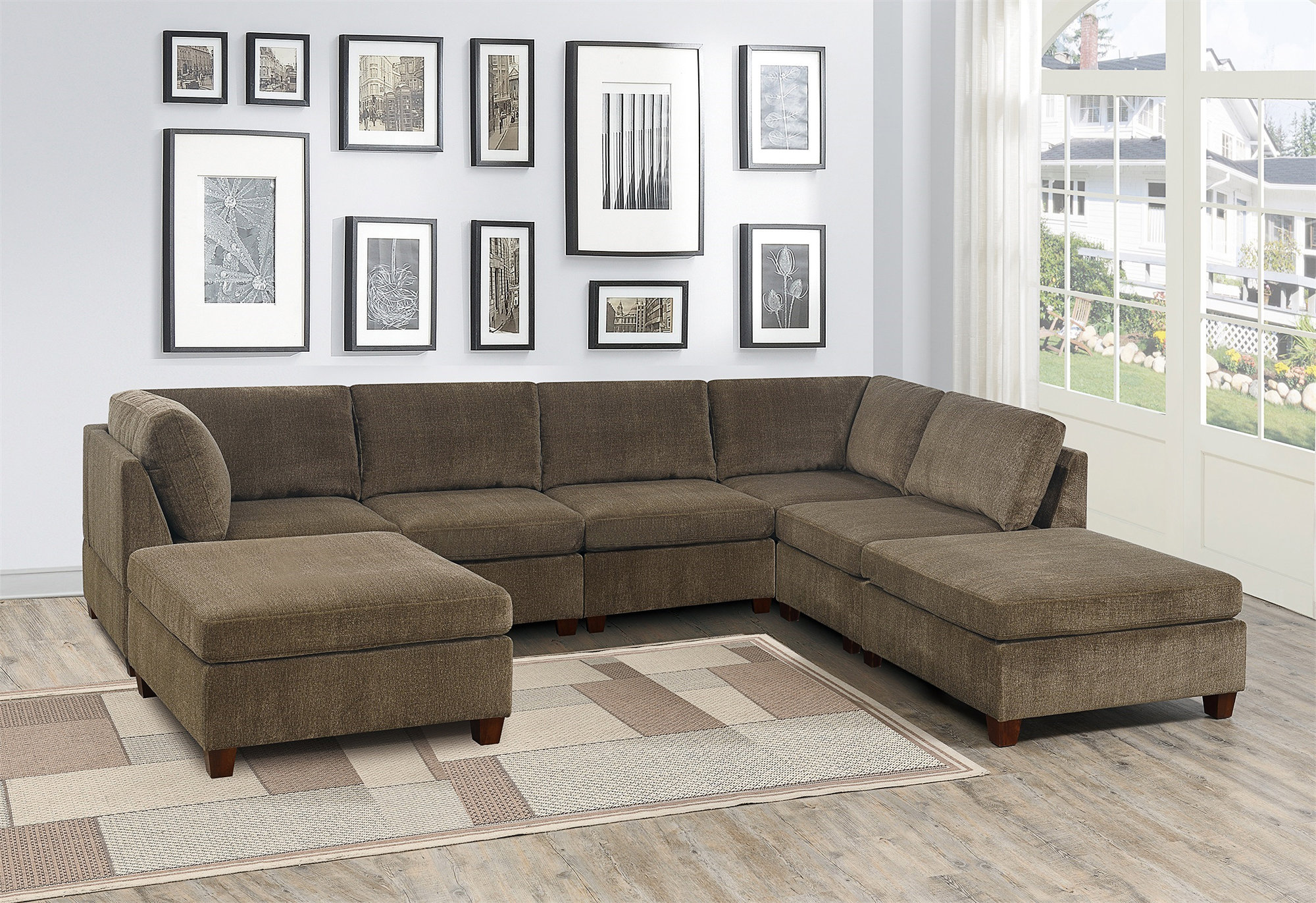 Hokku Designs Living Room Furniture Tan Chenille Modular Sectional 7Pc ...