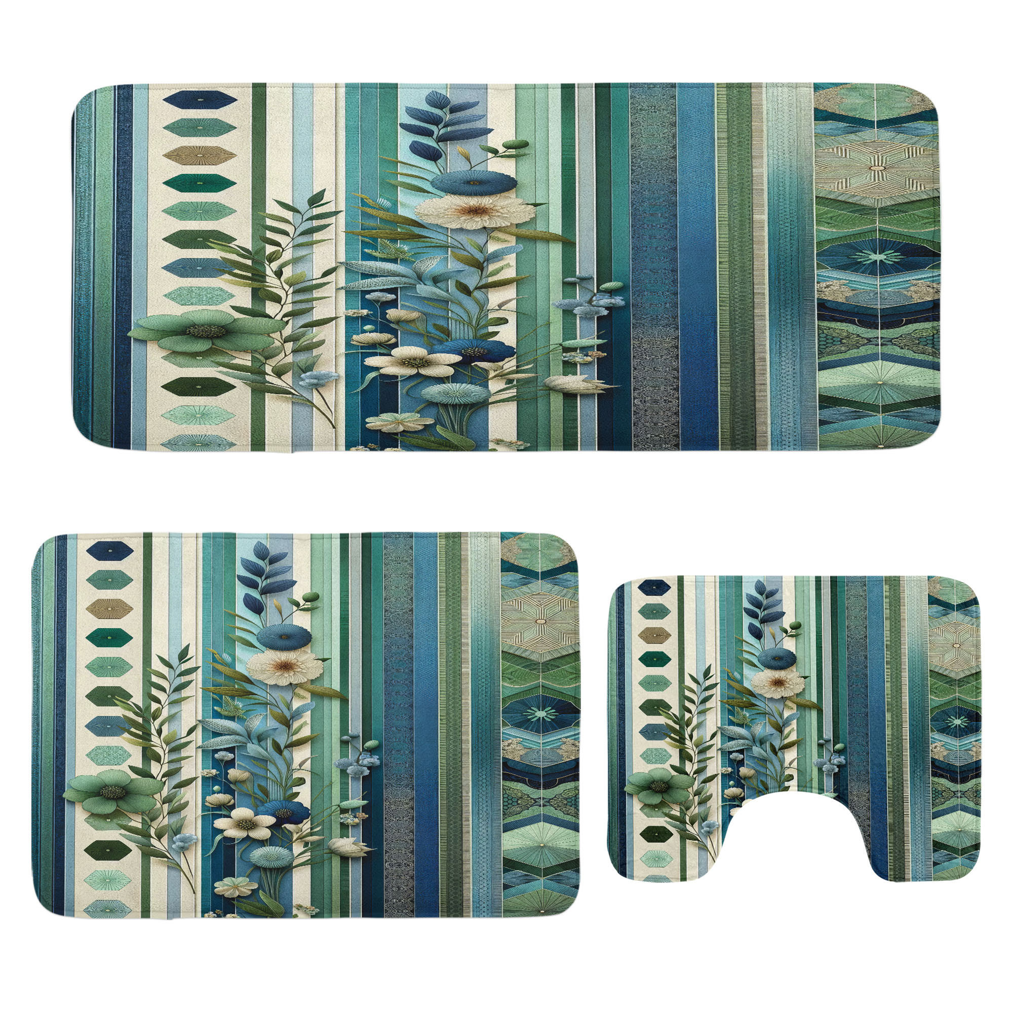 Dakota Fields Bohemian Bathroom Rug Set 3 Pieces U-Shape & Rectangle ...