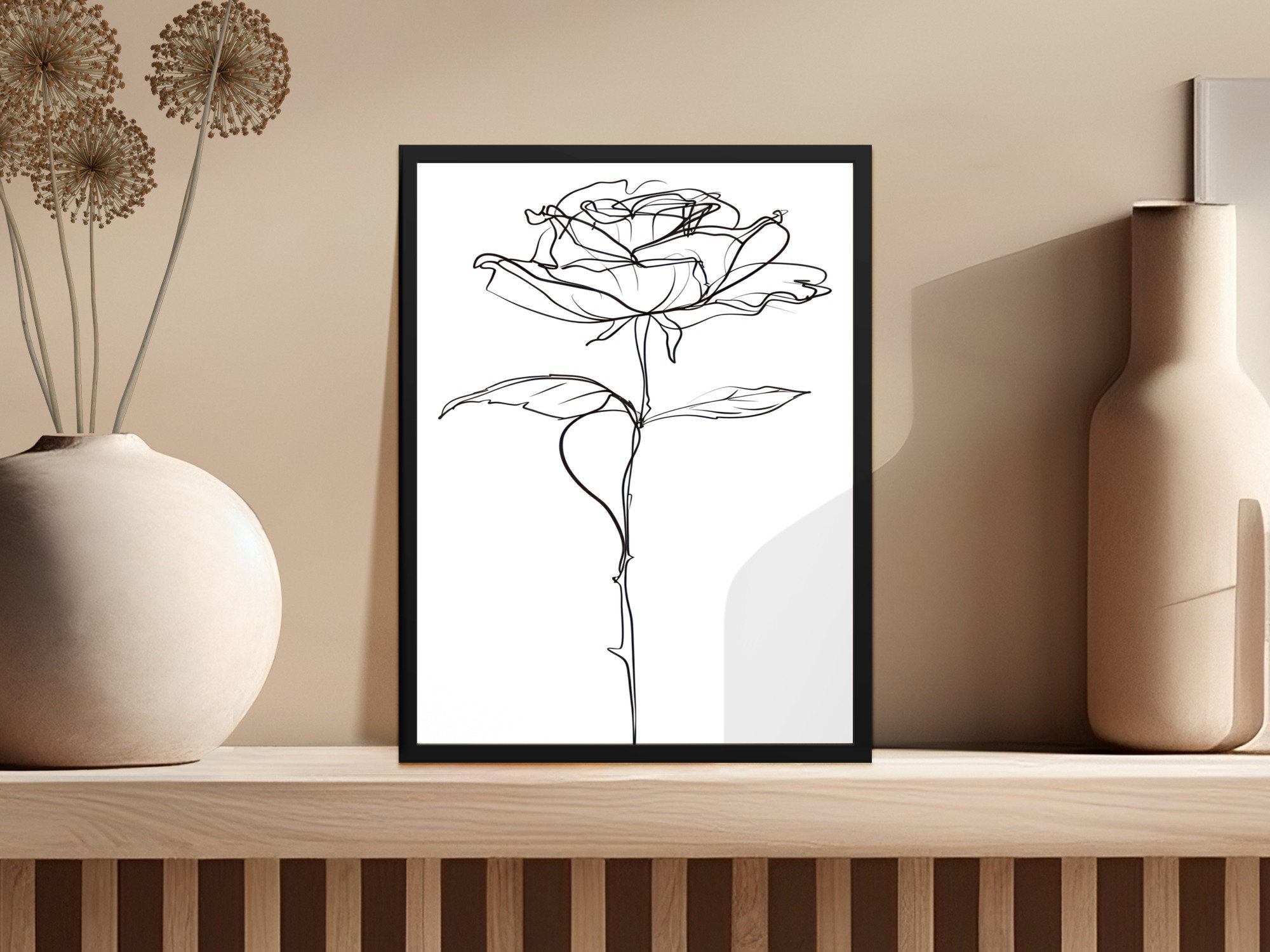 Lark Manor Single Line Rose Drawing Floral Wall Art Modern Framed ...