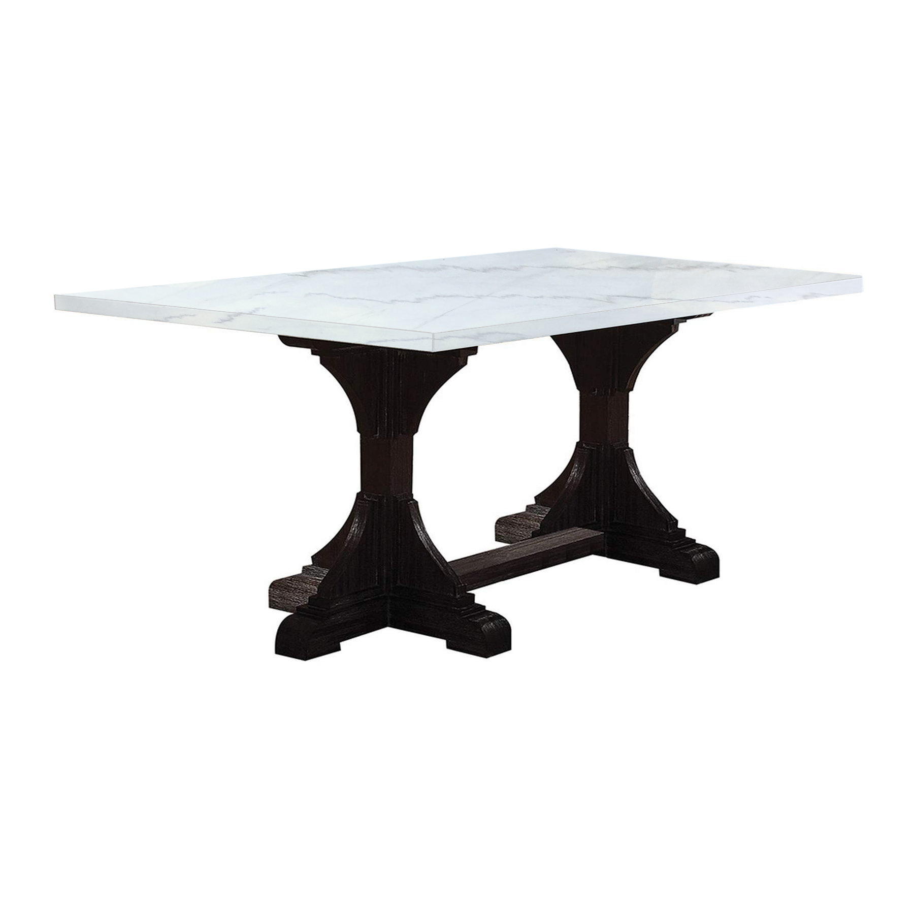 Red Barrel Studio® Koosis Marble Top Solid Wood Base Dining Table | Wayfair