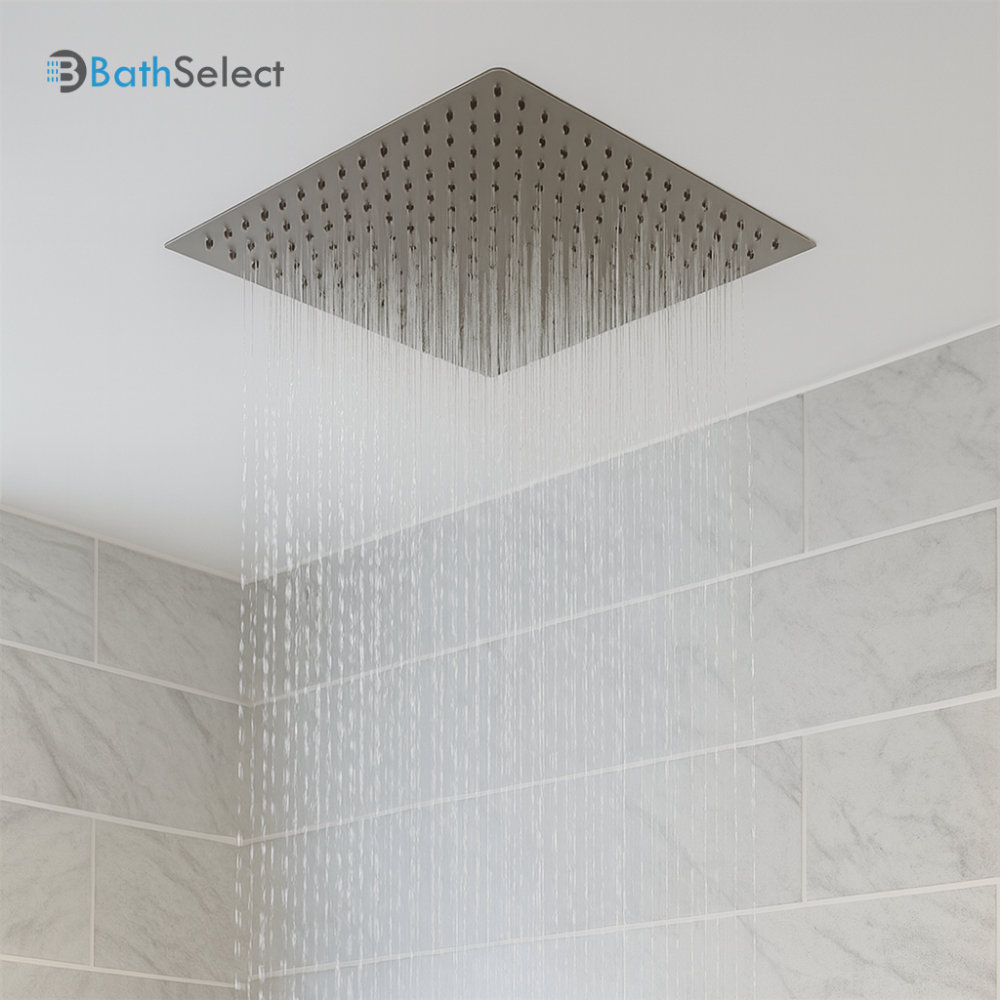 BathSelect Fontana Brushed Nickel Square Rainfall Showerhead Modern ...
