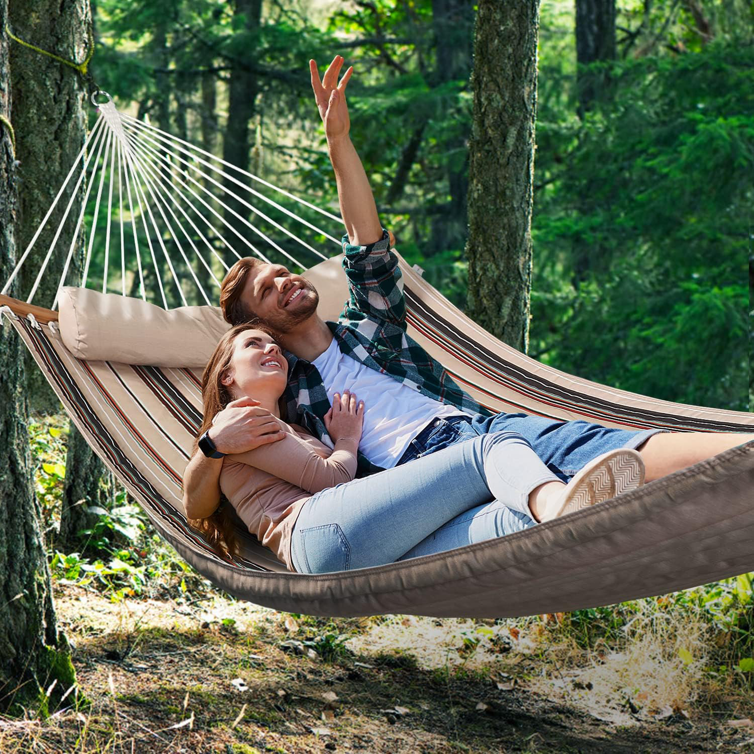 Dakota Fields Double Hammock 11 FT Quilted Fabric 2 Person Hammock with ...