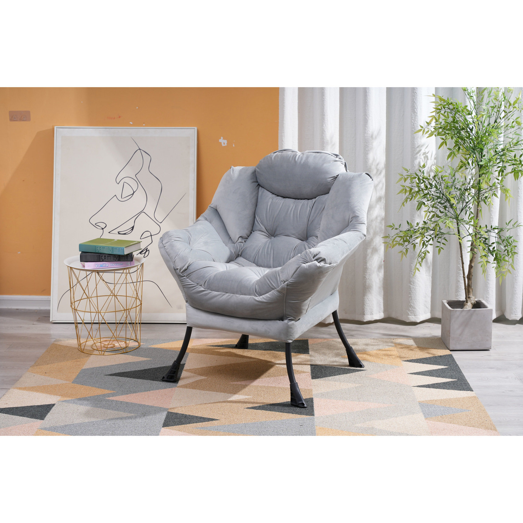 Ebern Designs Gray Accent Chair For Living Space - Contemporary Fabric ...