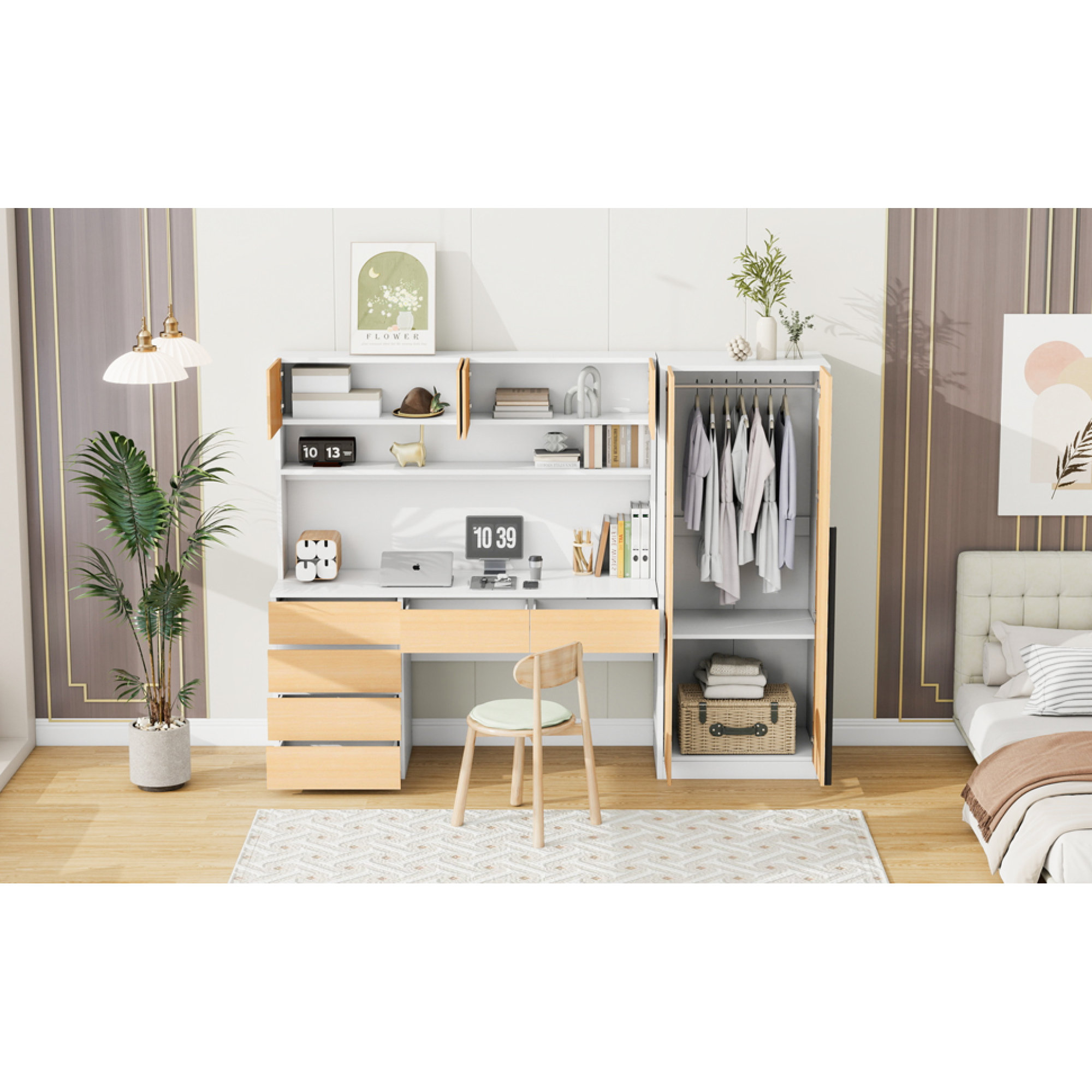 Latitude Run® Efficient Storage Mdf Modern Bedroom Wardrobe With Desk ...