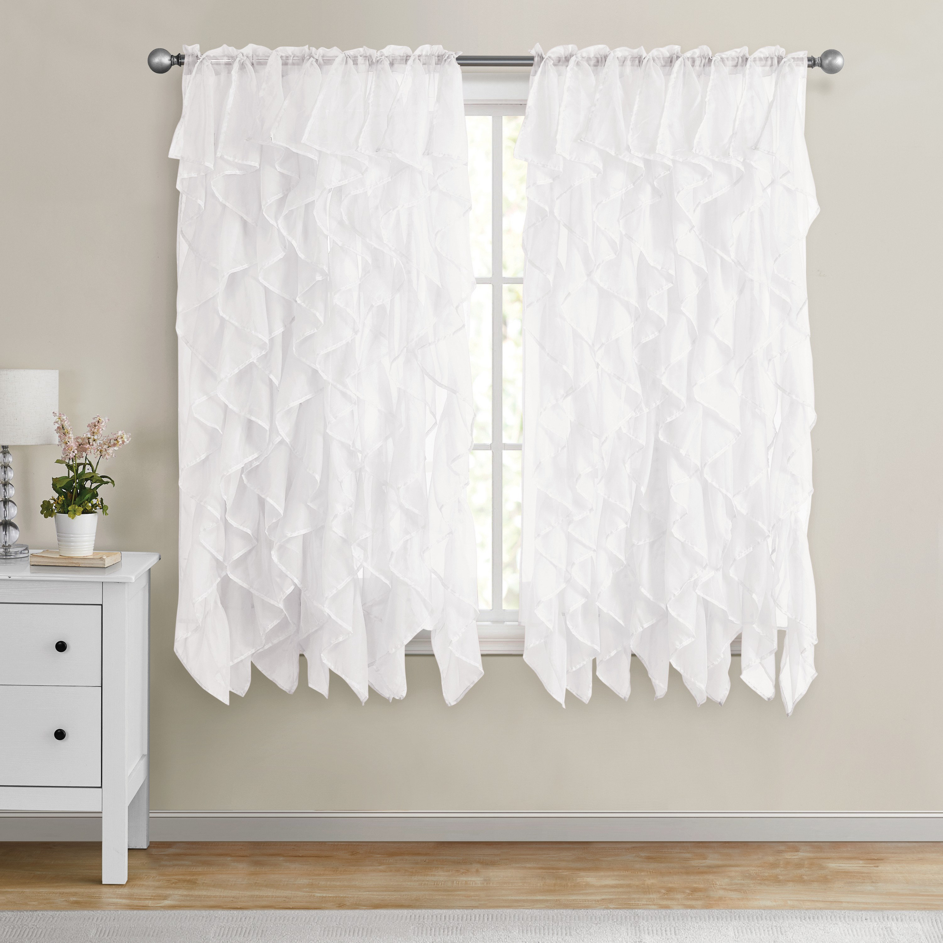 VCNY Waterfall Vertical Ruffle Sheer Curtain, 50" x 63" & Reviews | Wayfair