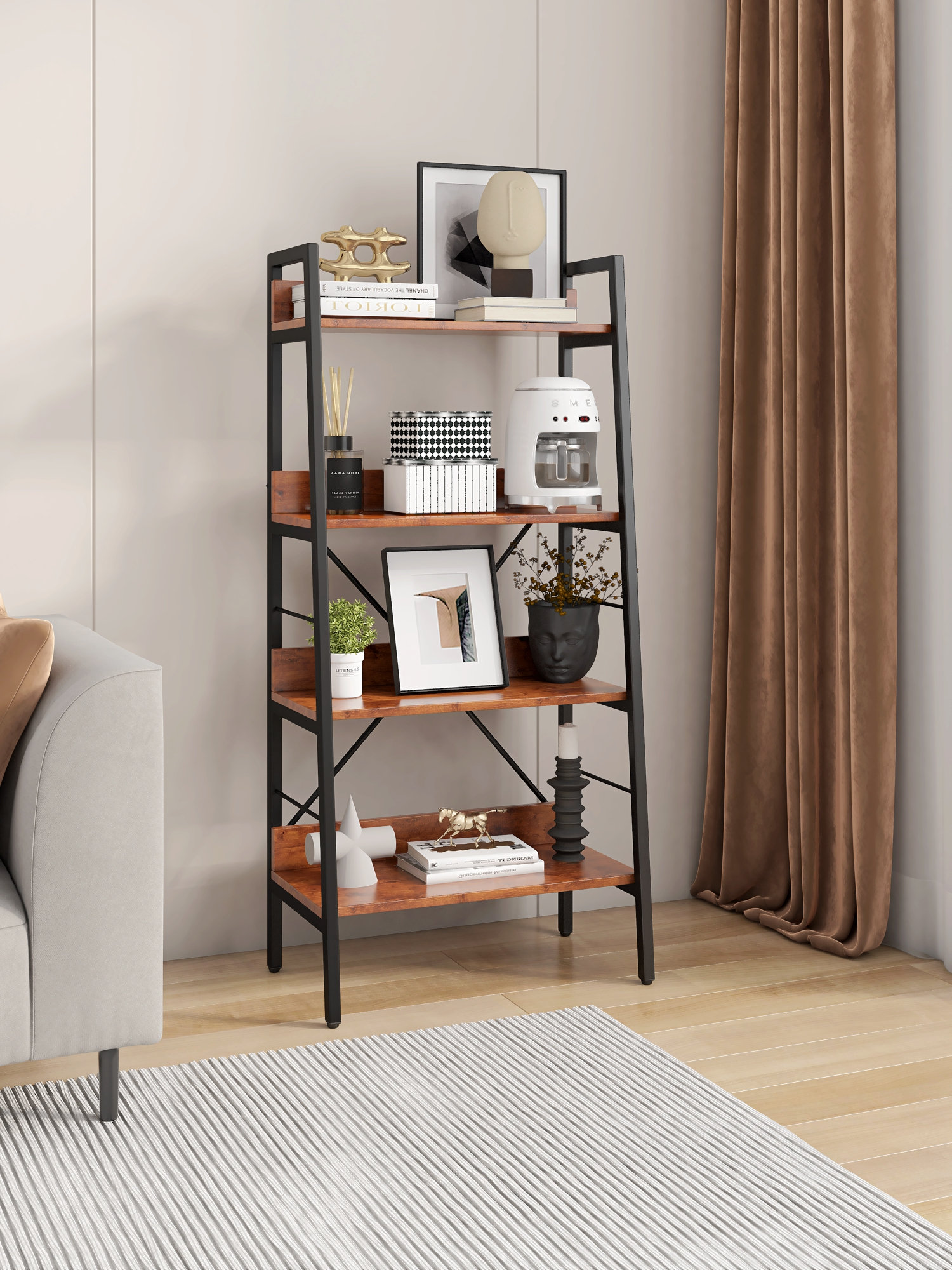 17 Stories 4 Layer Display Bookshelf H Ladder Shelf Storage Shelves ...