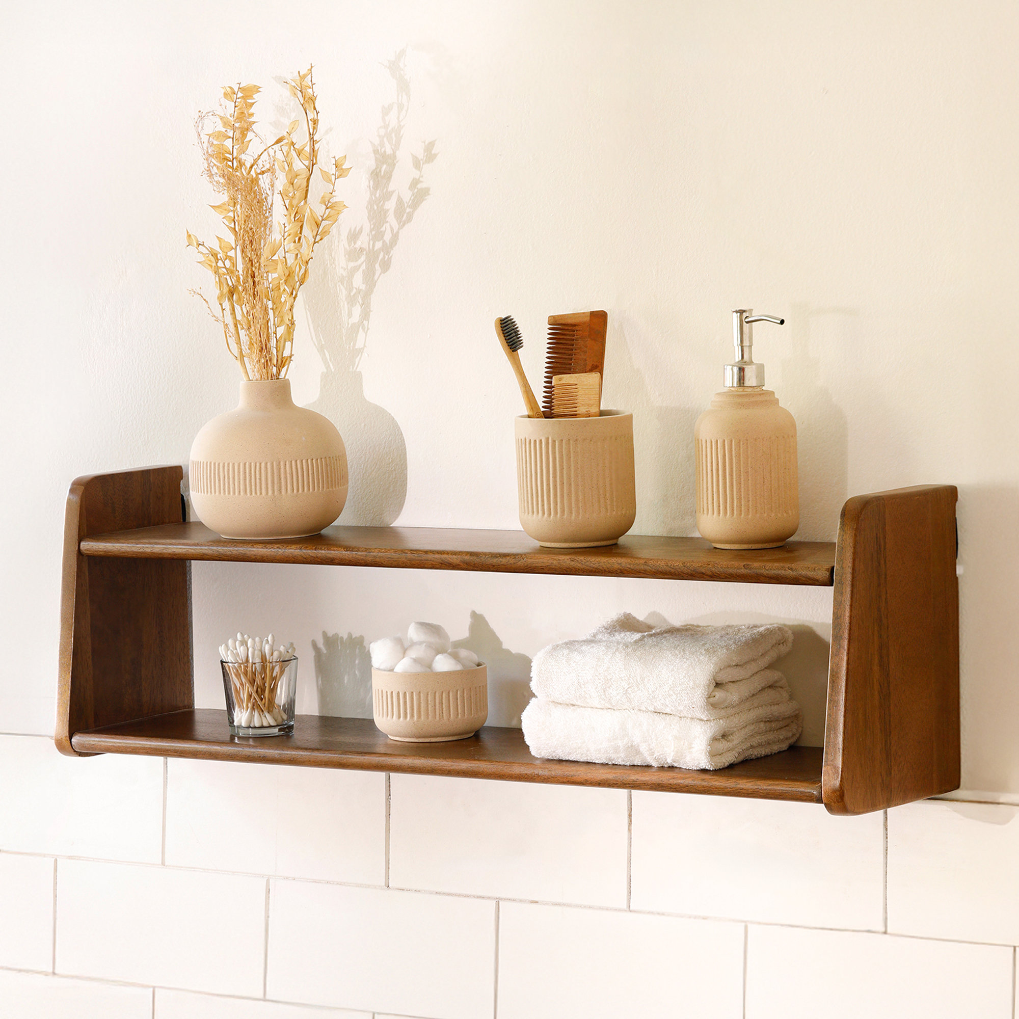 Millwood Pines Sephine Boxy Round Edged Solid Wooden 2-Tier Floating ...