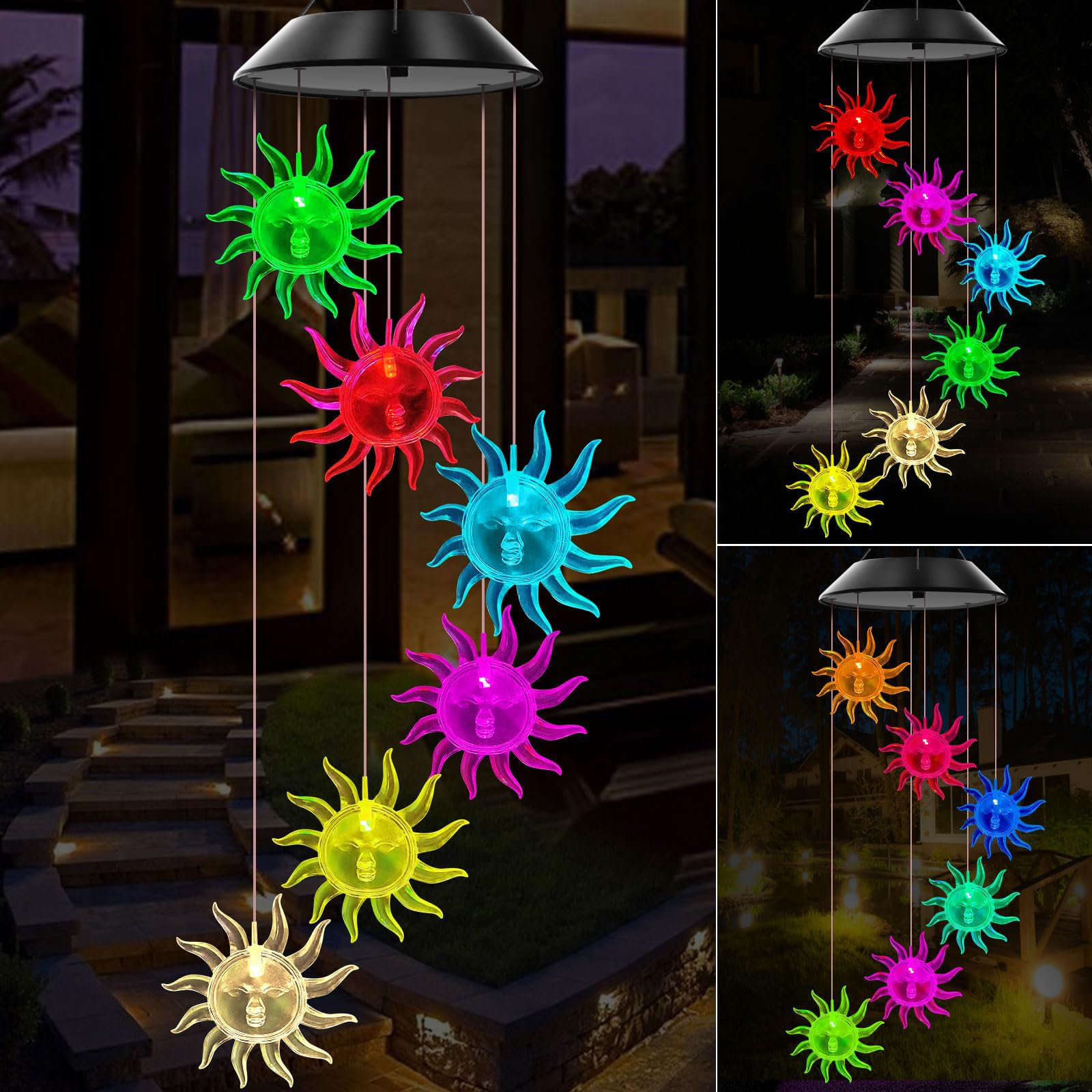 Arlmont & Co. Sunflower Solar Wind Chime Colour Changing Lights Outdoor ...