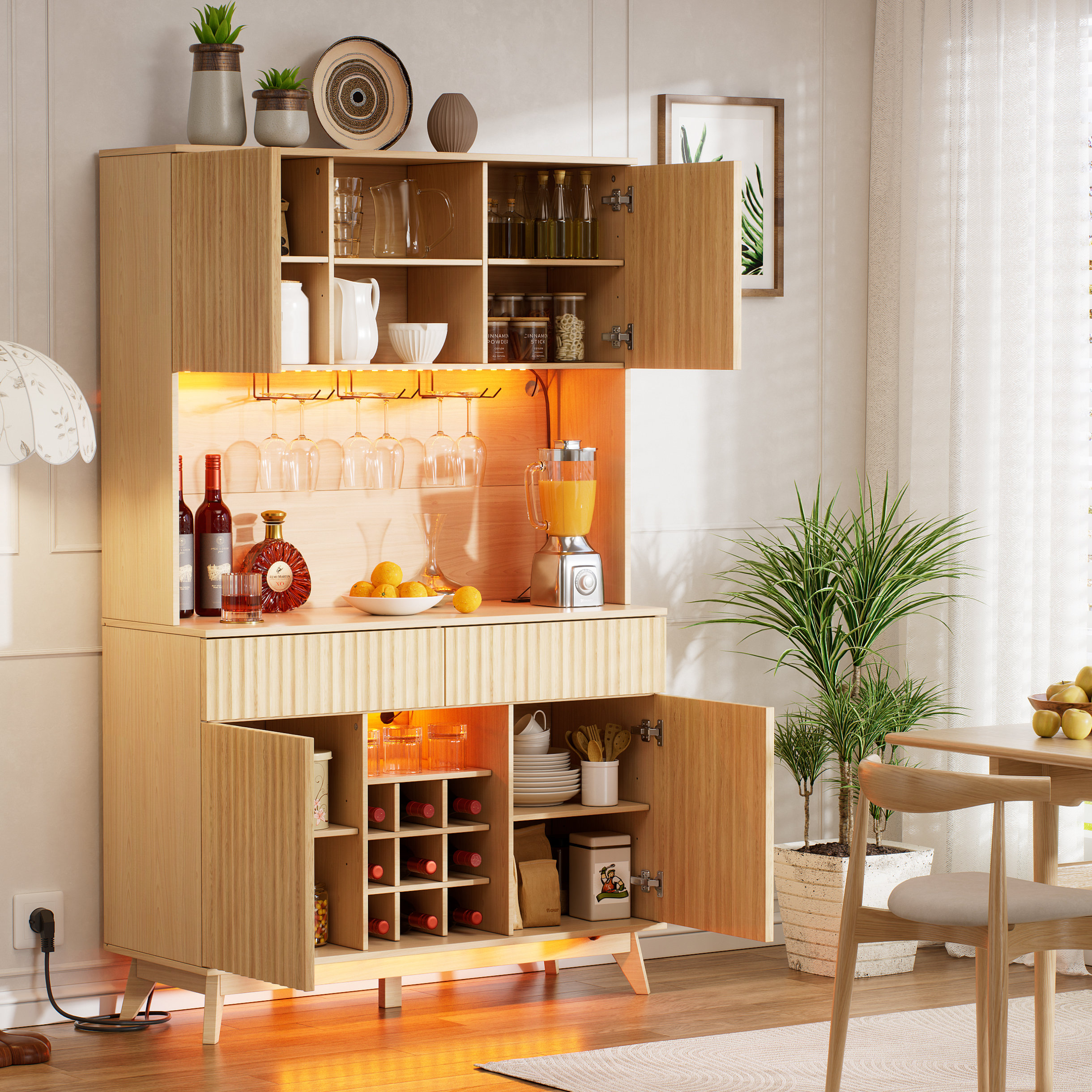 Latitude Run® 70" Tall Wine Bar Cabinet With Storage Hutch, Liquor ...