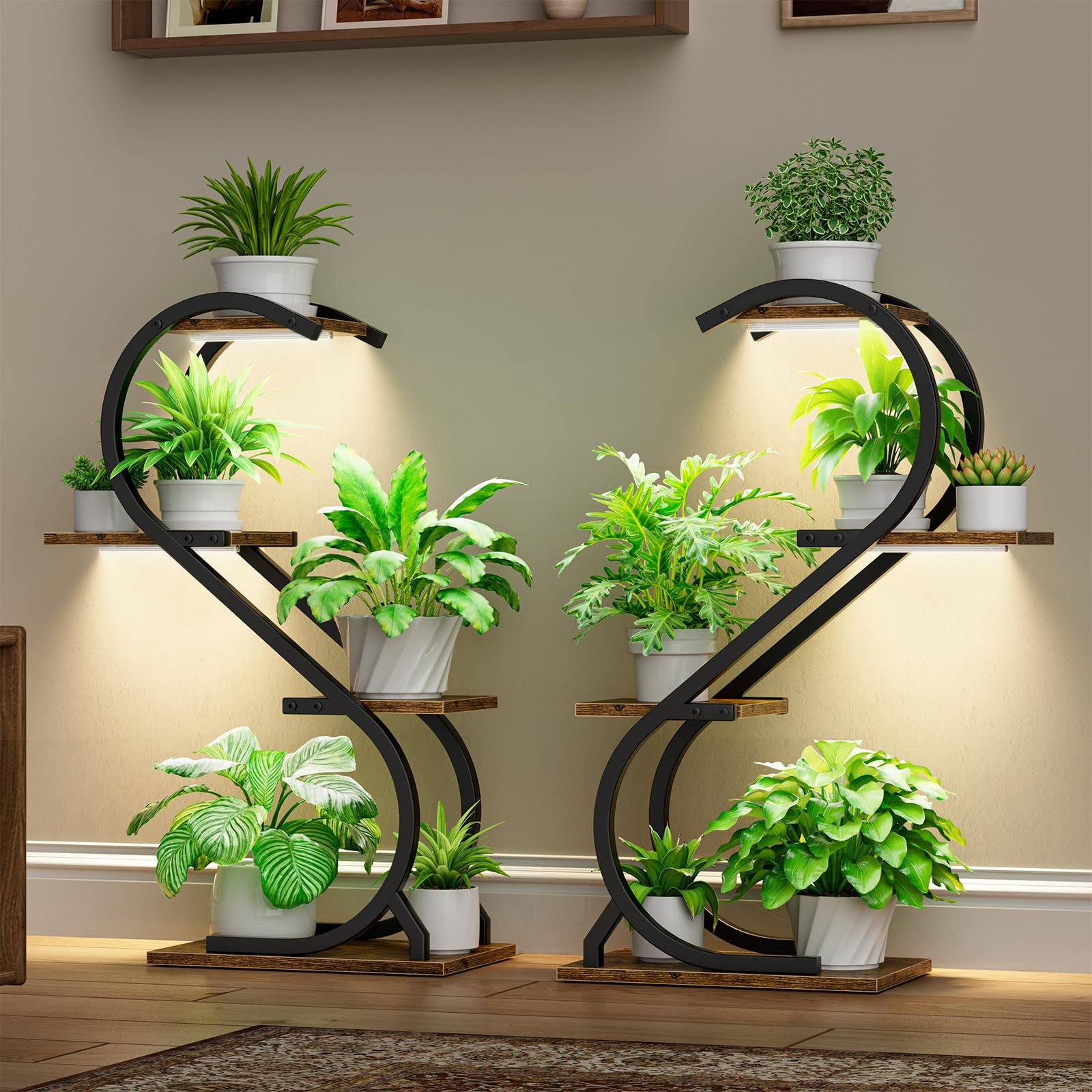 Bisiot Indoor Plant Rack With Growth Lights, 4-Storey Metal Plant Rack ...