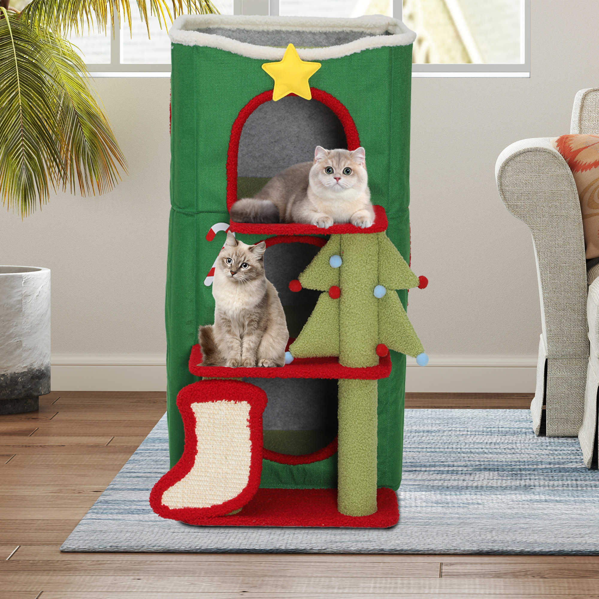 Tucker Murphy Pet™ Christmas Cat House, 3-Storey For Indoor Cats, Small ...