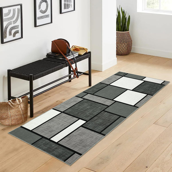 Wrought Studio Checked Machine Washable Foldable Printed Rug - Modern ...