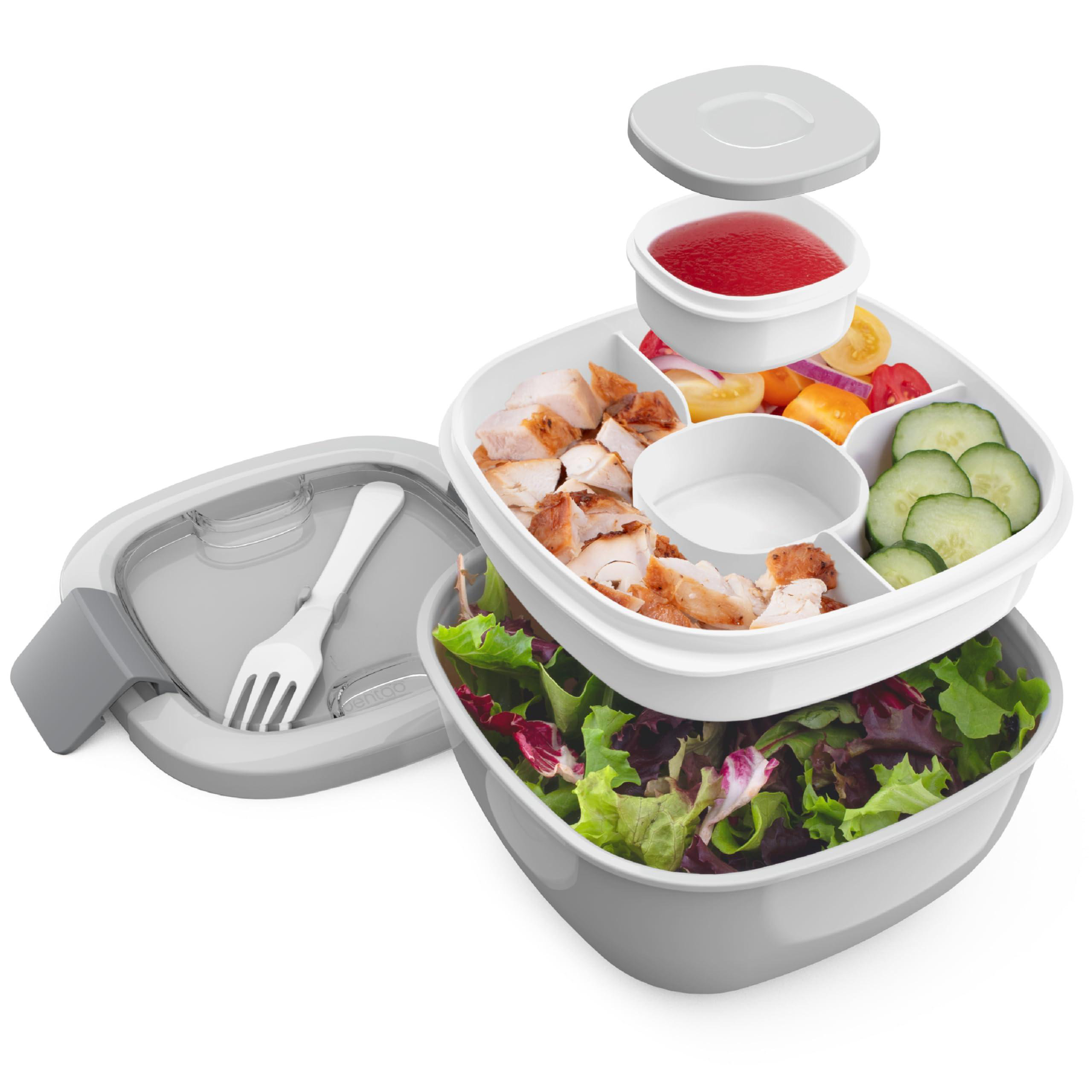 Latitude Run® Salad Container - 54 Oz Bowl With 4-Compartment Toppings ...