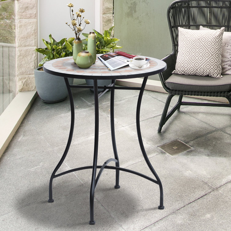 Winston Porter 23.5" Mosaic Round Patio Table, Outdoor Ceramic Side ...