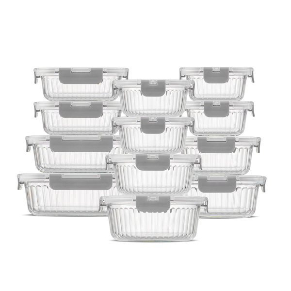JoyJolt Fluted Glass Food Storage Containers with Leakproof Lids, Set ...