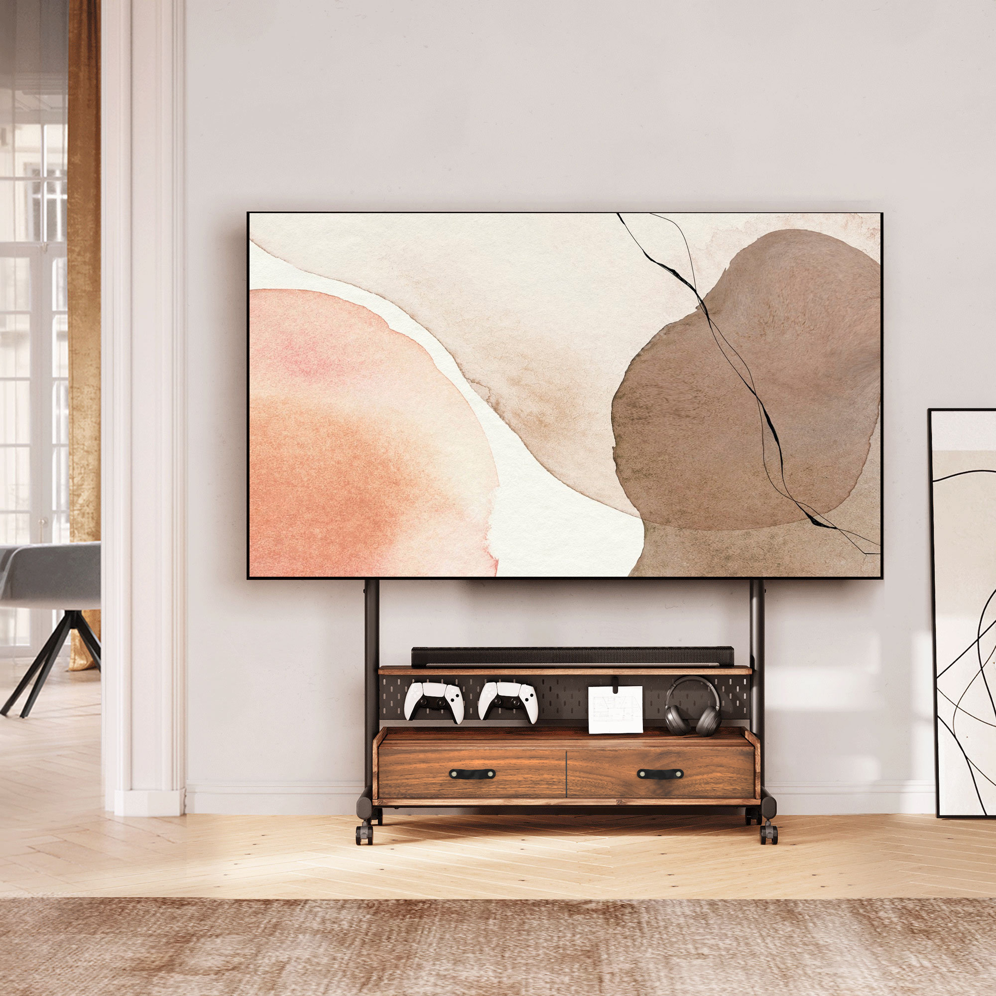 17 Stories Modern Rolling Tv Stand With Wheels Mount For 70-100 Inch ...