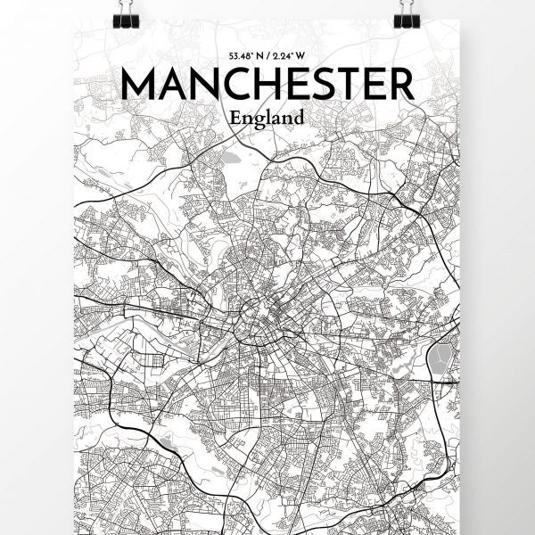 OurPoster.com 'Manchester City Map' Graphic Art Print Poster in White ...