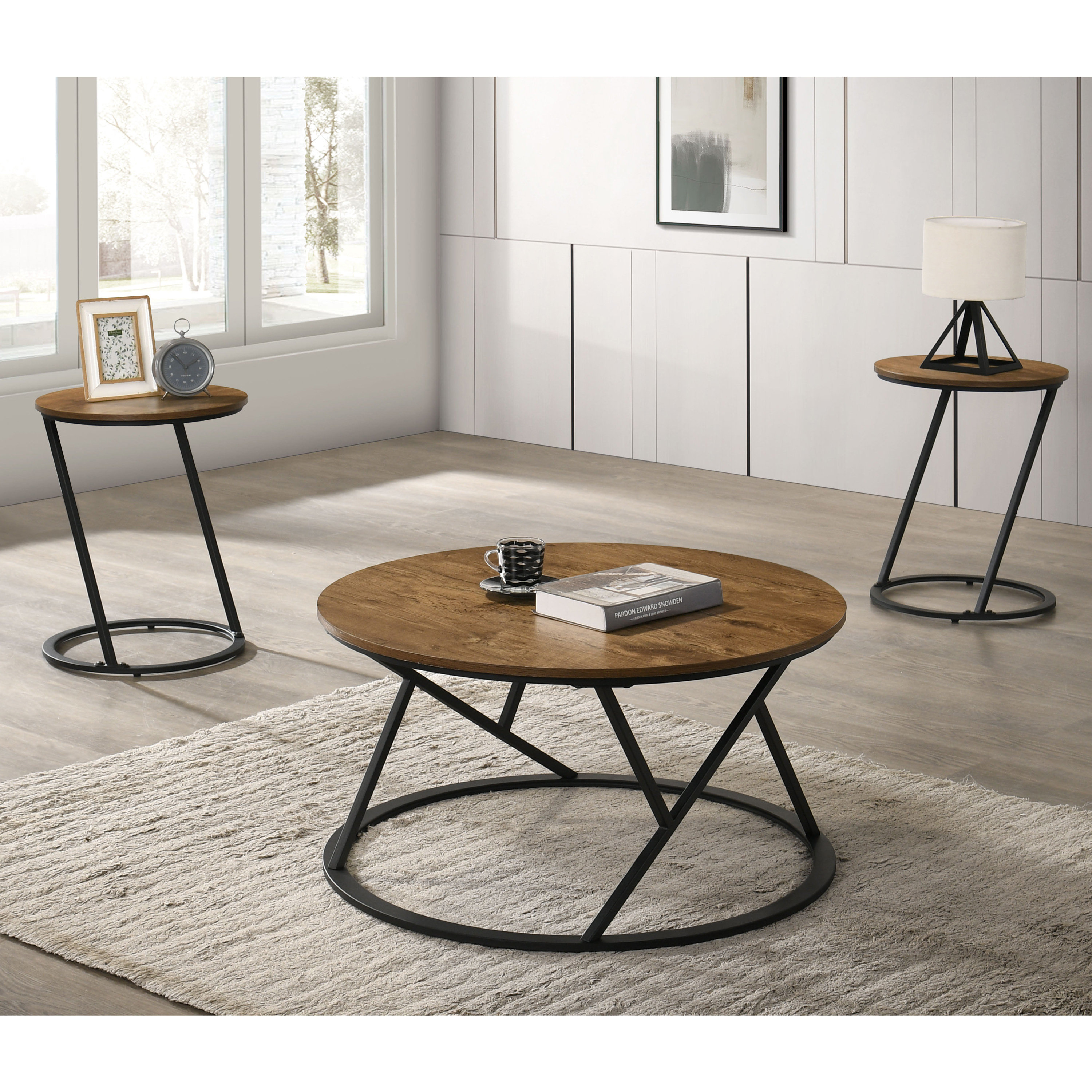 Wrought Studio™ Nash 3-Piece Round Coffee Table Set With Metal Frames ...