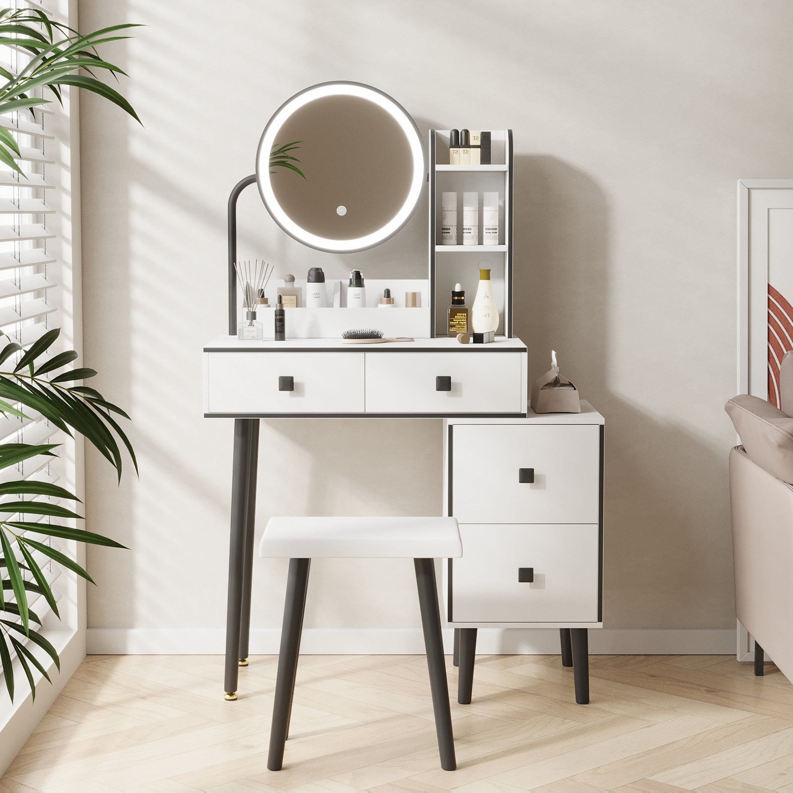 George Oliver Vanity Desk With 3 Adjustable Lighting Modes Mirror, With ...