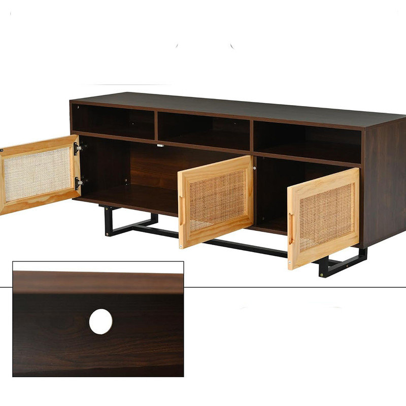 Bay Isle Home™ Retro Rattan Console Table 3-door Storage Sideboard, TV ...