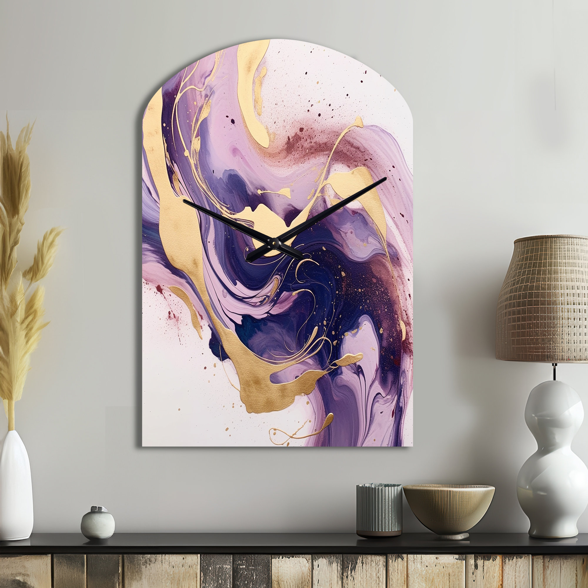 Design Art Purple and Gold Strokes I - Fractals Asymmetrical Metal Wall ...