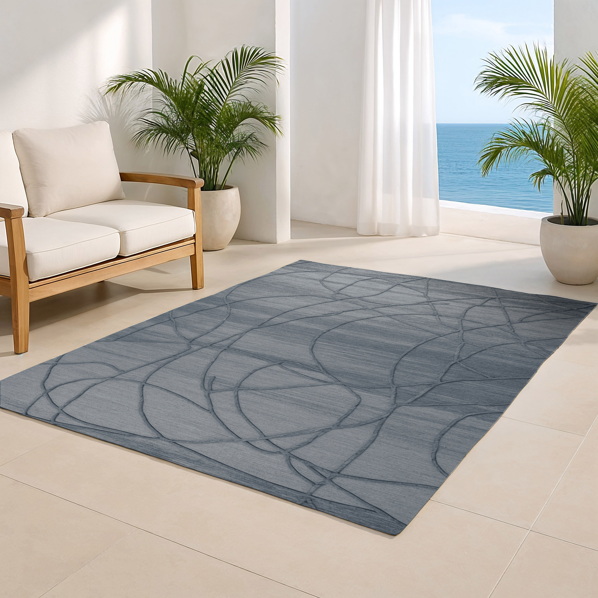 Orren Ellis Abstract Gray Indoor and Outdoor Area Rug | Wayfair