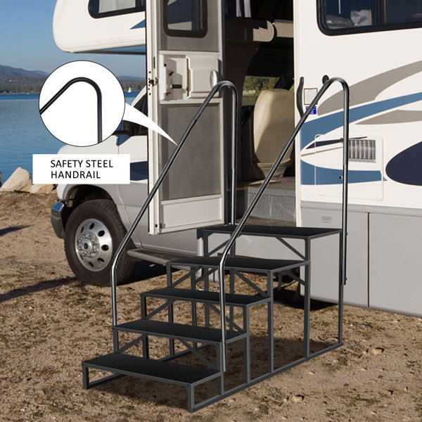WFX Utility™ RV Steps with 2 Handrail, 5 Steps Mobile Home Ladder ...