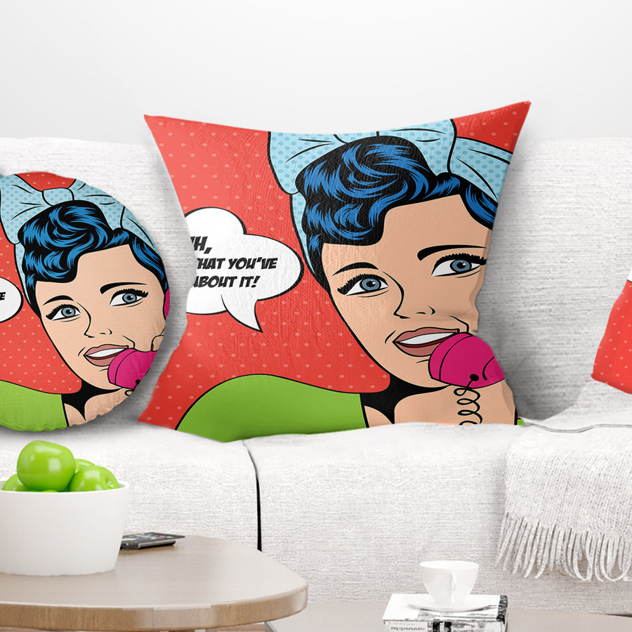 Design Art Woman Talking on Phone - Portrait Printed Pillow | Wayfair