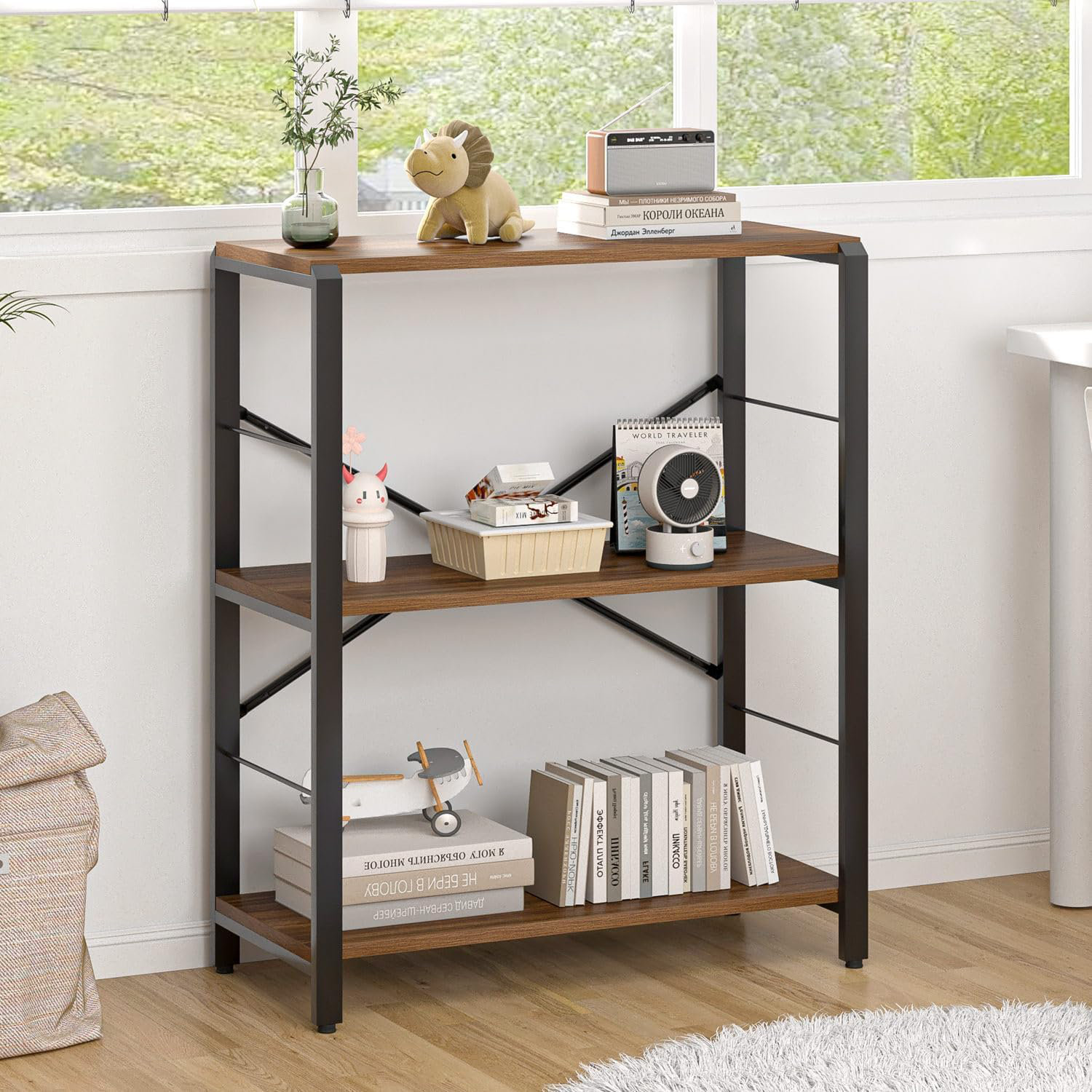 17 Stories Small Bookshelf, 3 Tier Rustic Book Shelf With Storage ...