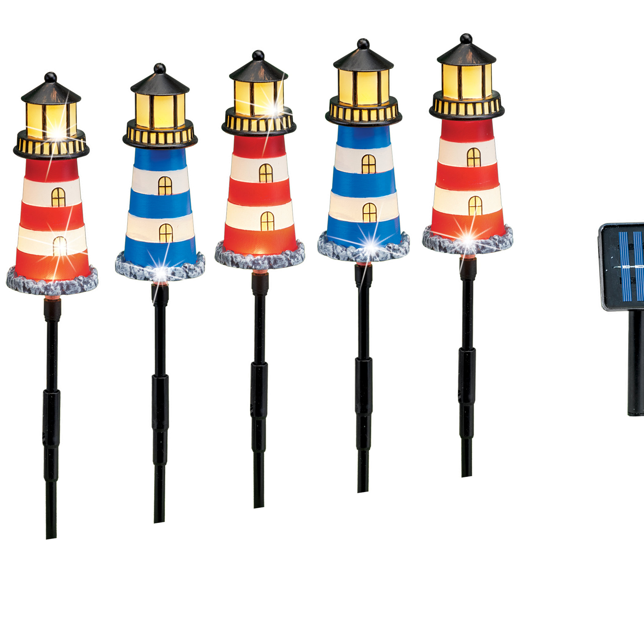 Winston Brands Solar Powered Nautical Lighthouse Pathlights - Set of 5 ...
