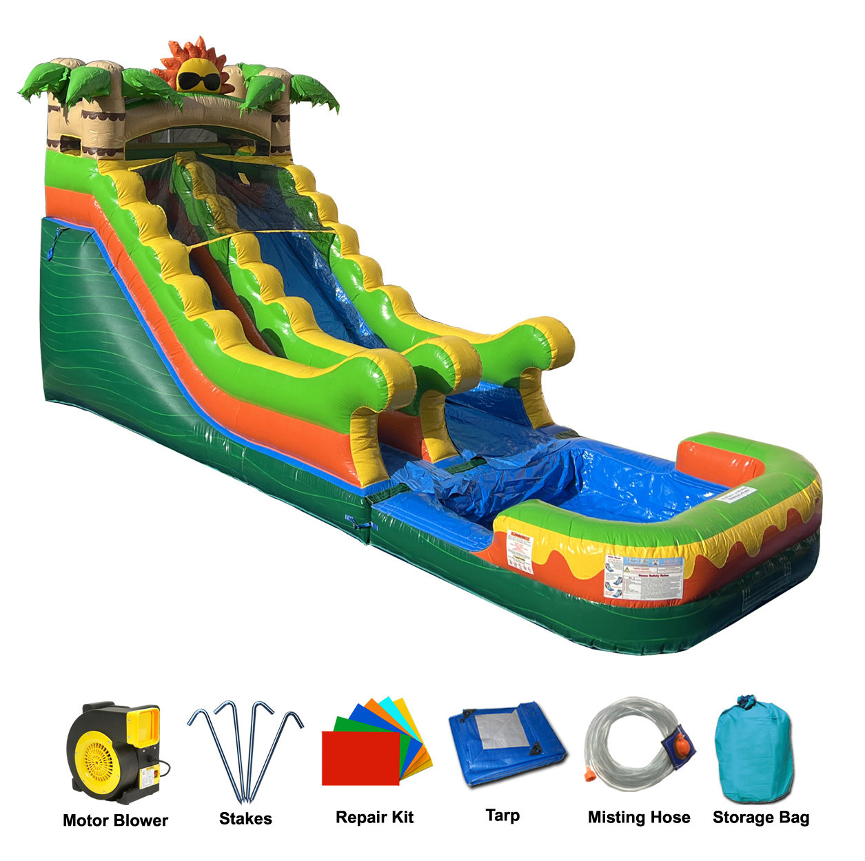 Jingo Jump 14.5' x 30' Inflatable with Water Slide and Air Blower | Wayfair