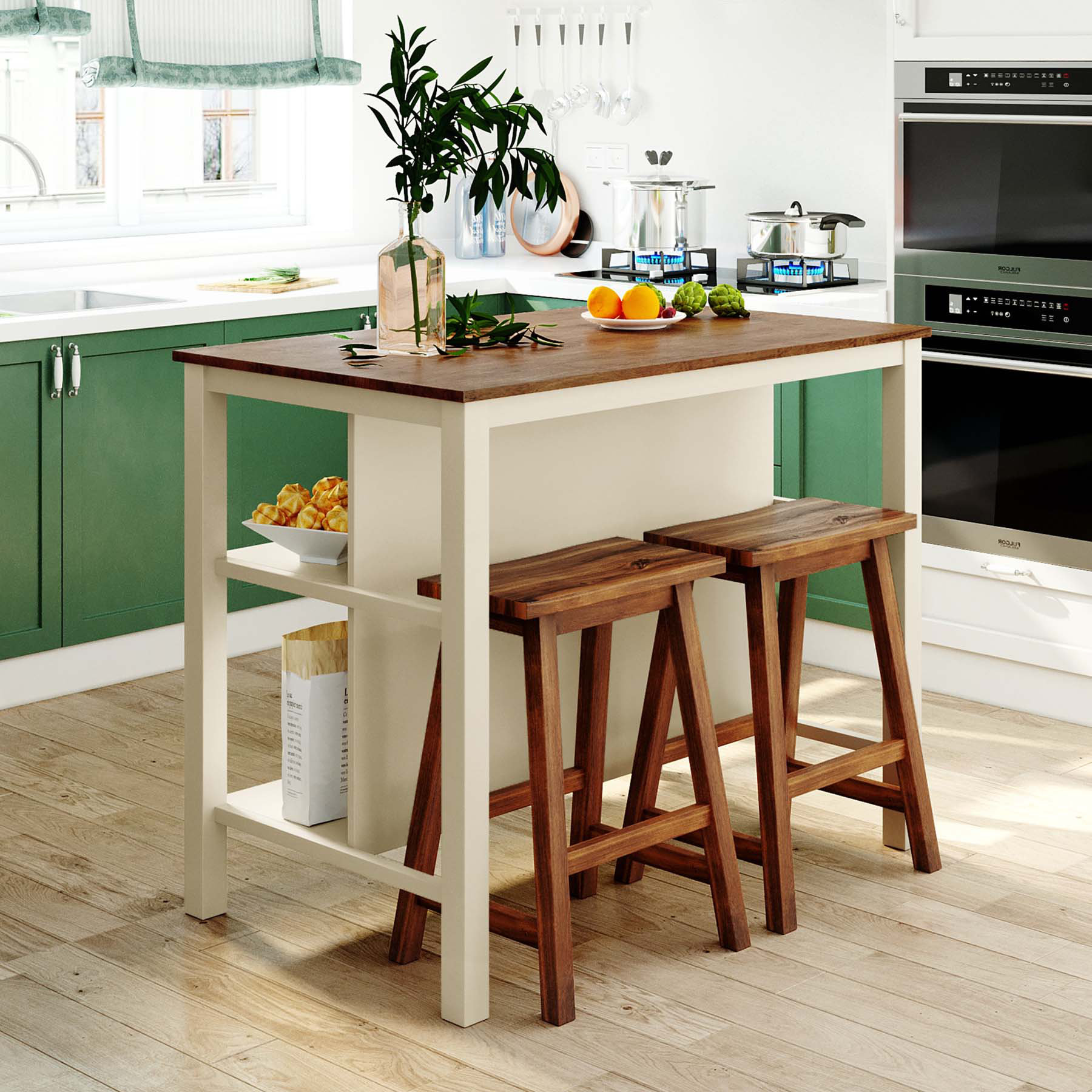 Winston Porter Charming Solid Wood Kitchen Island Set with Versatile ...
