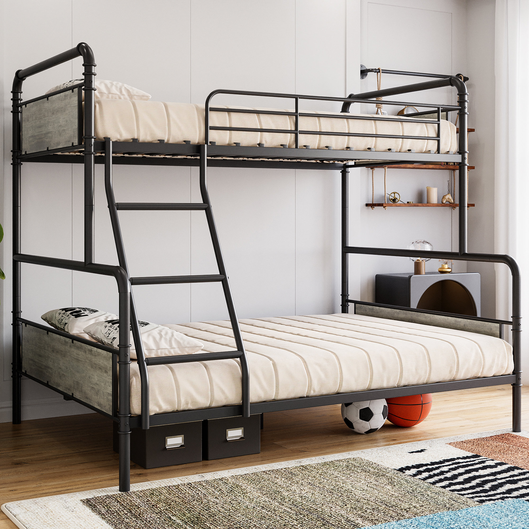 Harriet Bee Bunk Beds Twin Over Full Size, Heavy Duty Metal with Safety ...